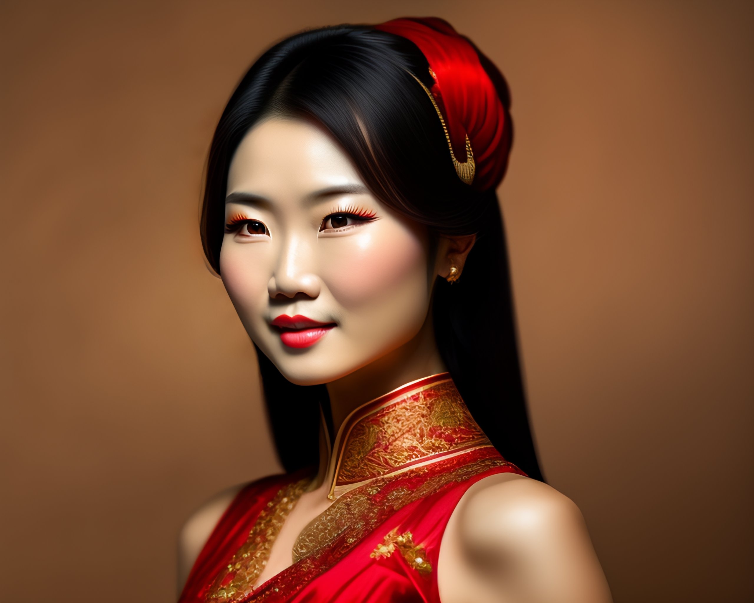 Lexica - Asian Woman, shoulders, mouth, parted red libs, skin, full figure, intricate, elegant ...