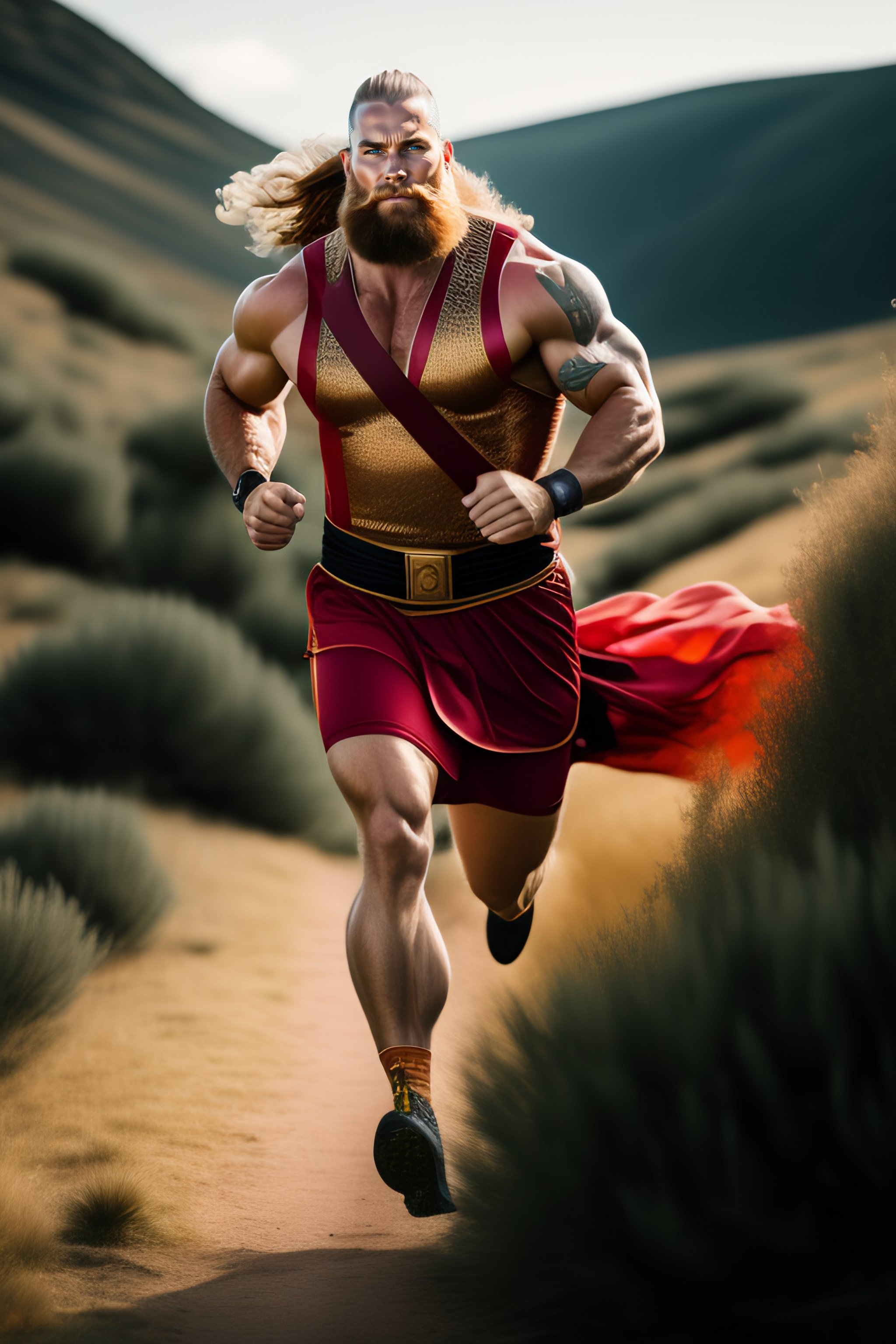 Lexica - A muscular viking running in a dress