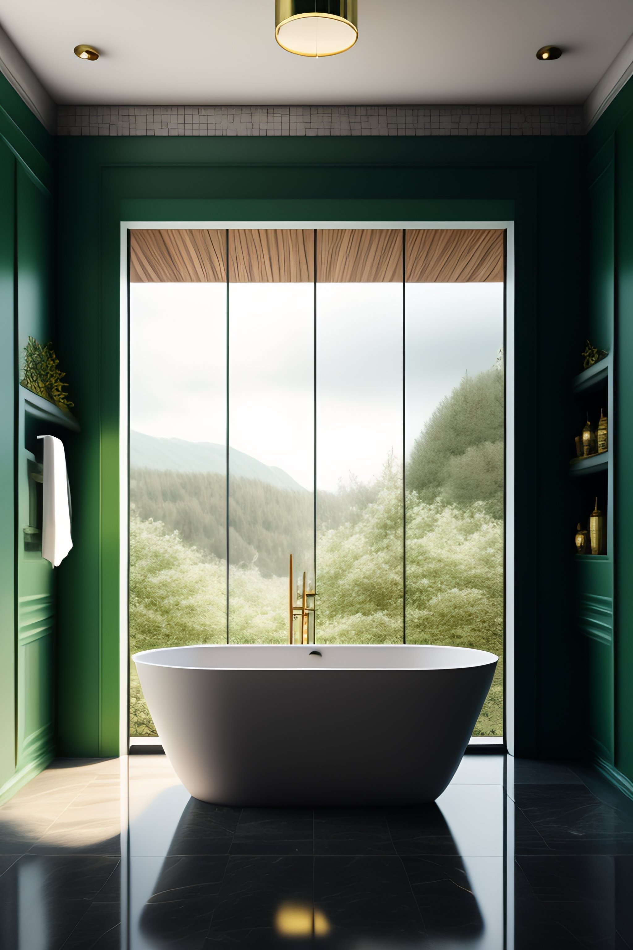 Lexica - Architectural render of an opulent spa bathroom with green and ...
