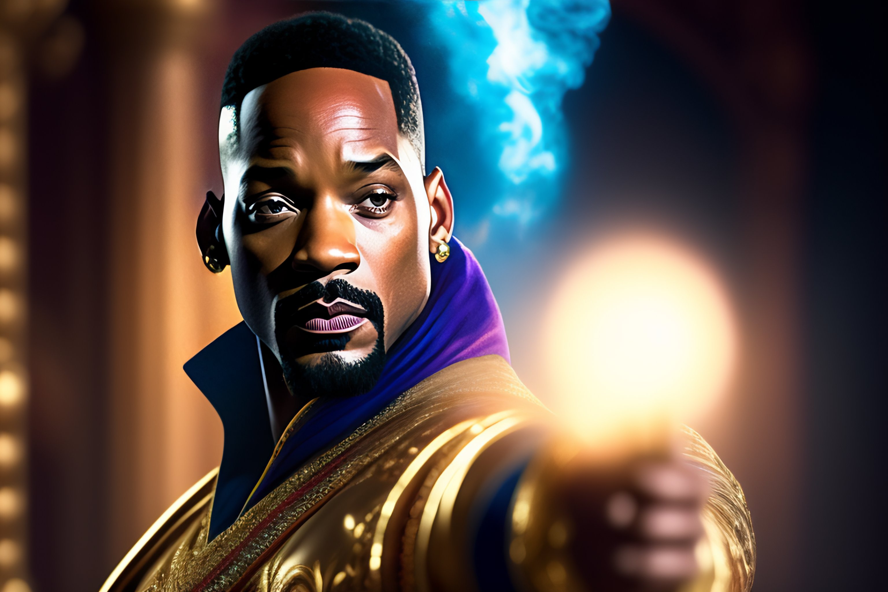 Lexica - Will smith as the genie from alladin with a pistol, photo ...