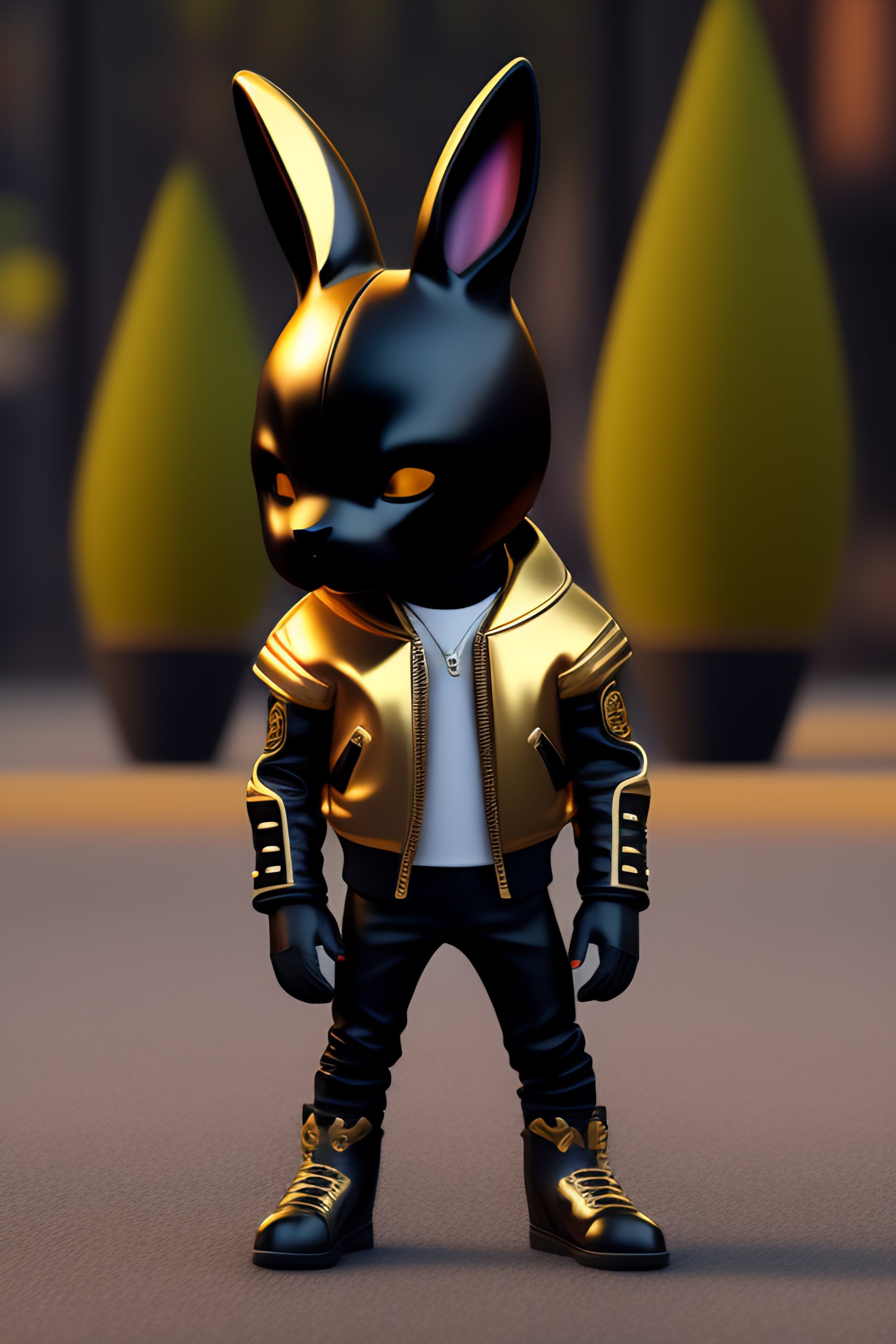 Lexica - Black Humanoid Rabbit with large white eyes leather jacket ...
