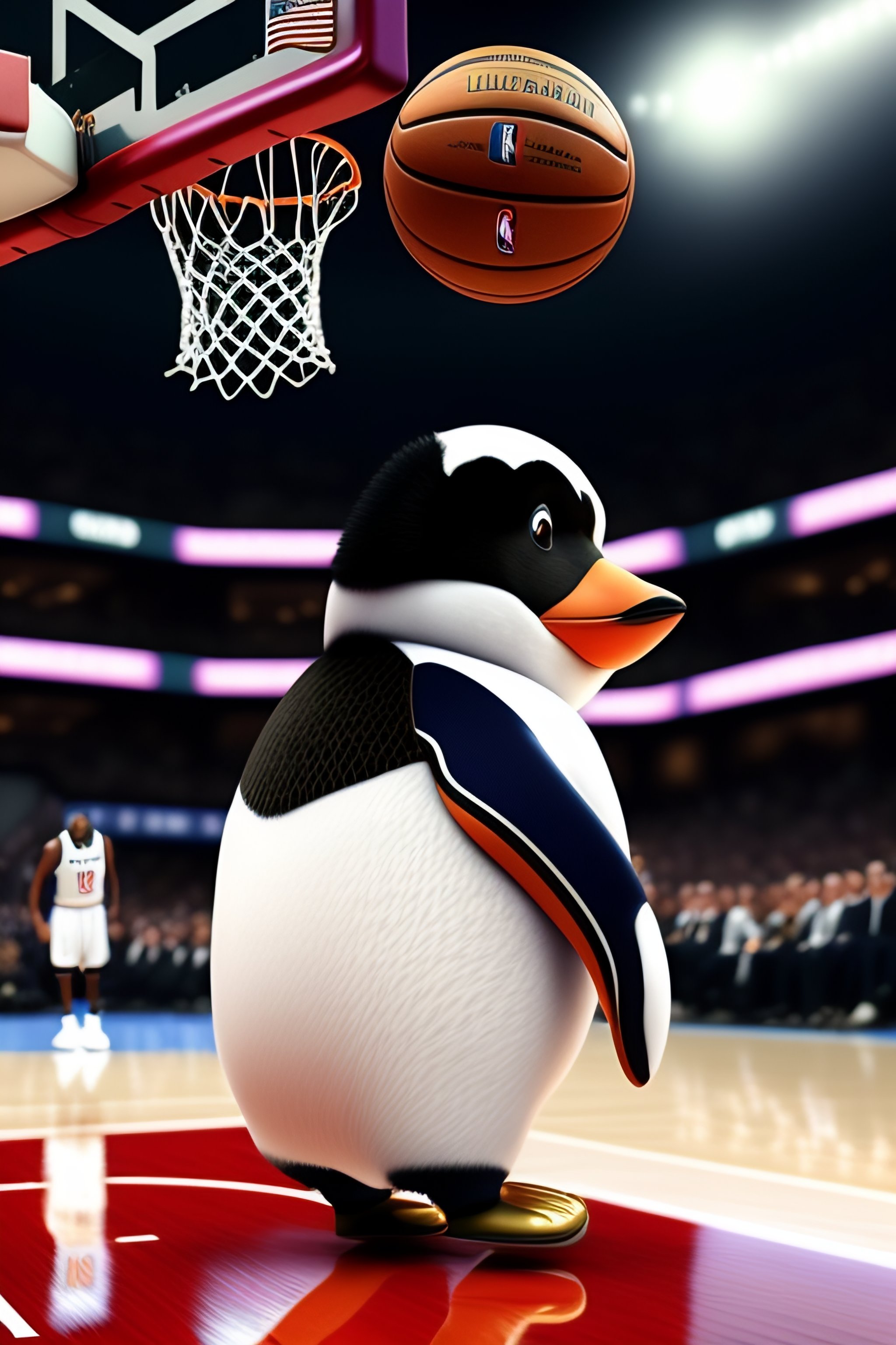 Lexica - An anthropomorphic penguin in basketball outfit playing on ...