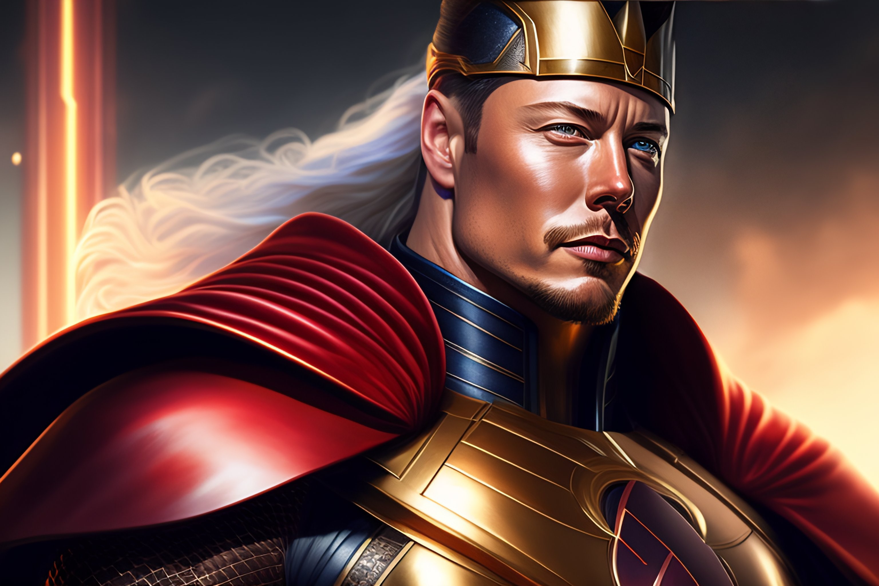 Lexica - Elon musk as thor, realistic portrait, symmetrical, highly ...