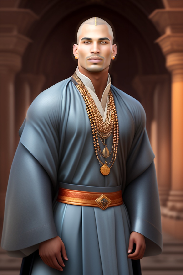 Lexica - Human white male, monk, shaved hair with one long braid ...