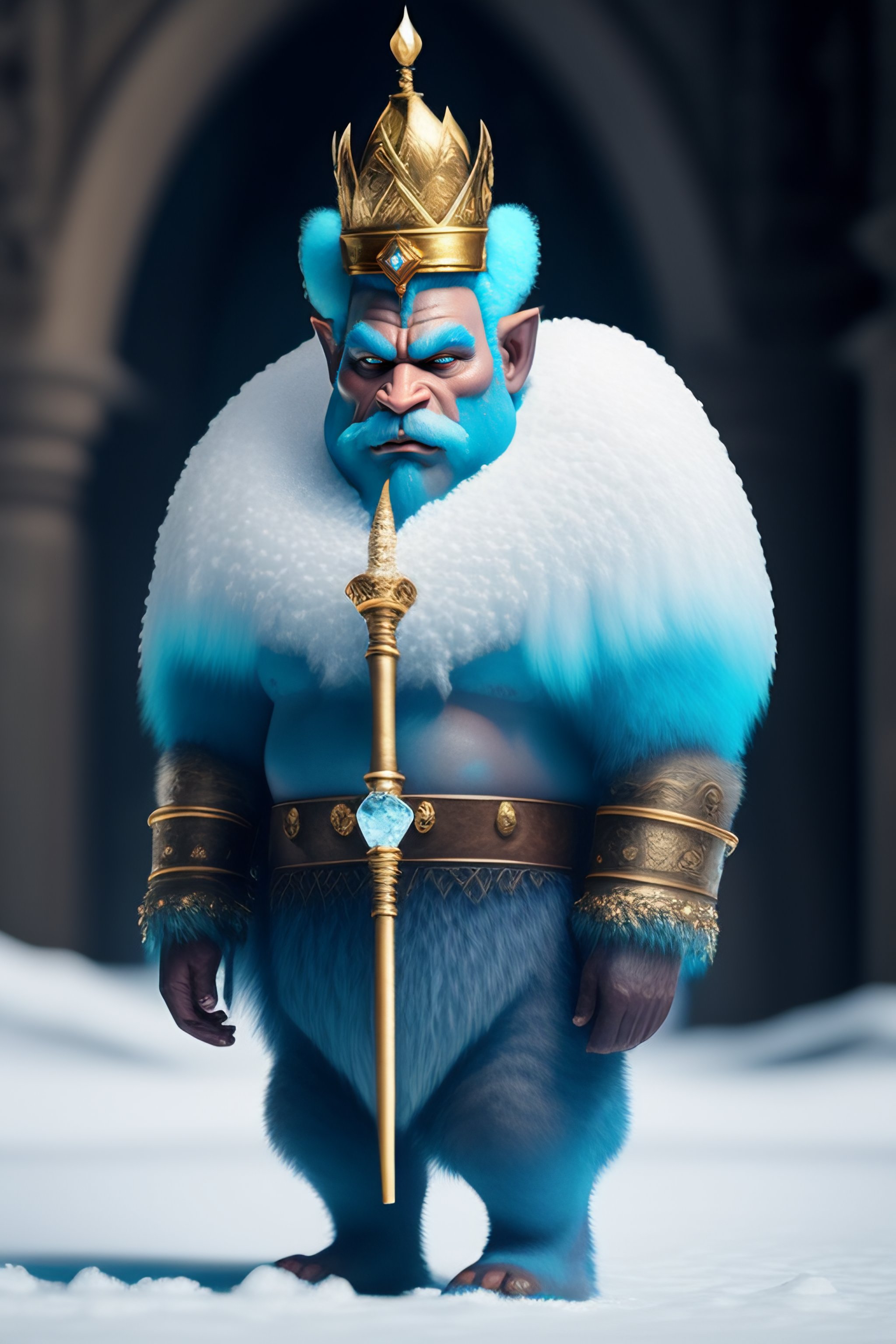 Lexica - Tall troll with ice skin, wearing a crown, carrying a mace ...