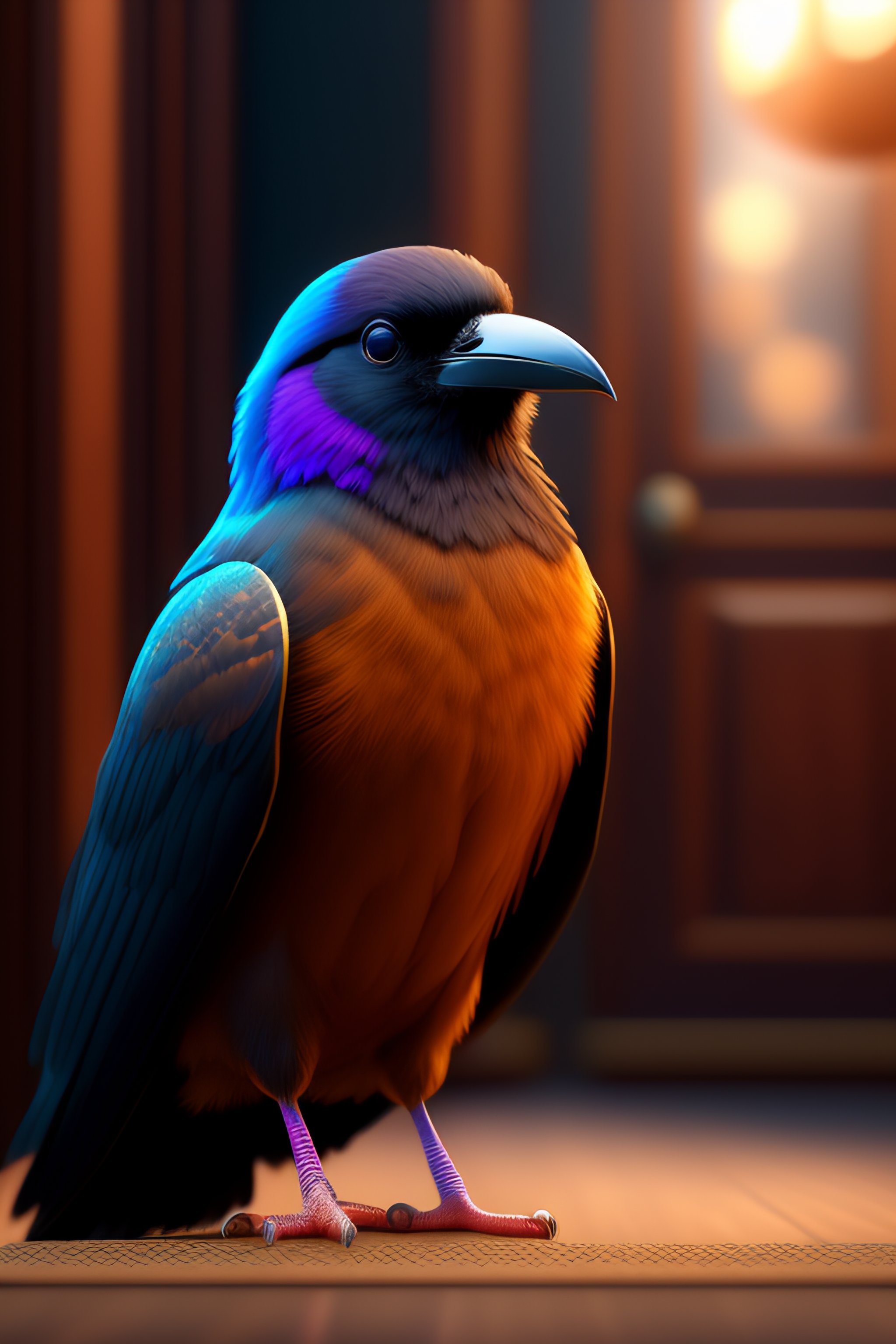 Lexica - Cute small raven at me and smiling greeting me in front of ...