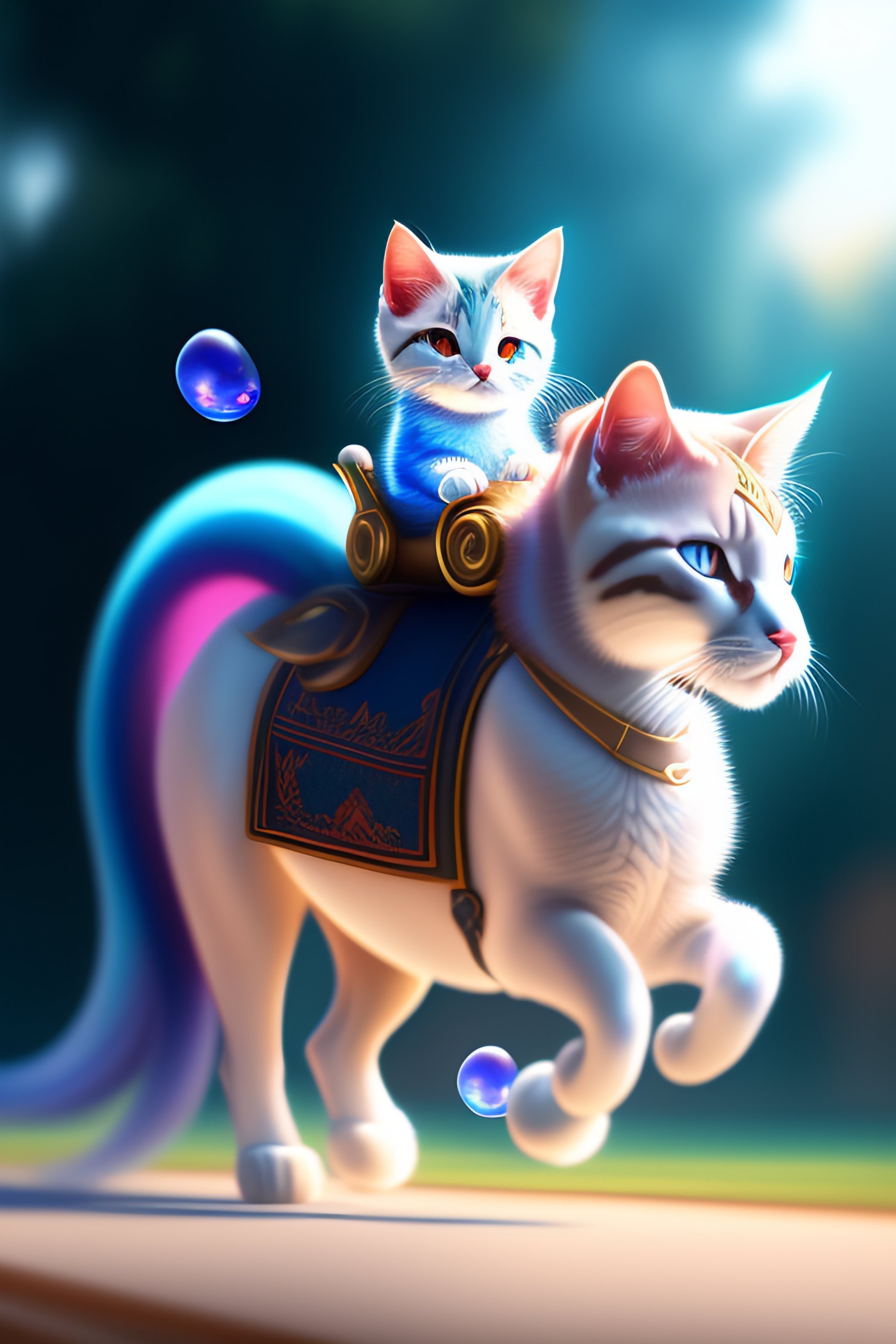Lexica - Cinematic portrait of cute Mew riding large blue bubble, oil ...