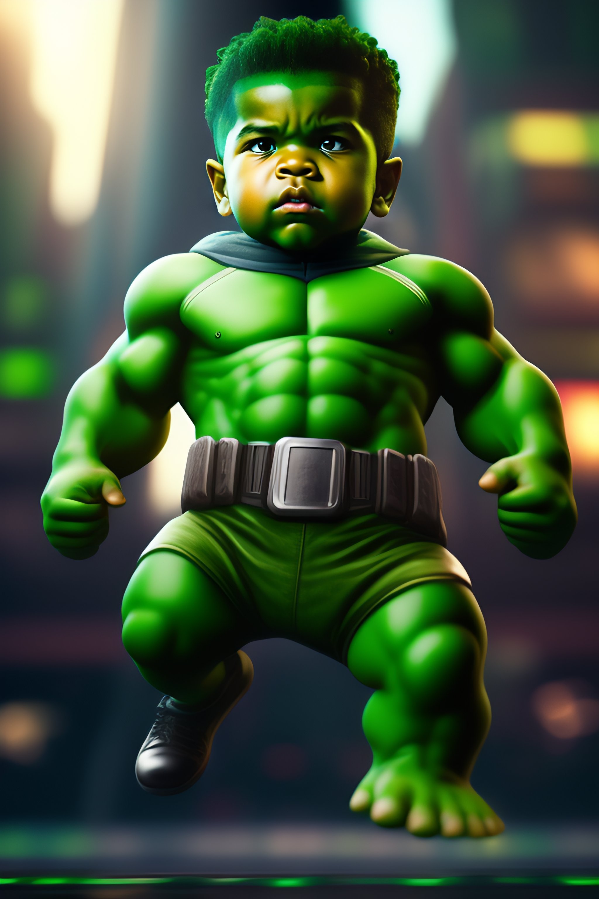 Lexica - Photorealistic muscular green skinned child Hulk, in an ...