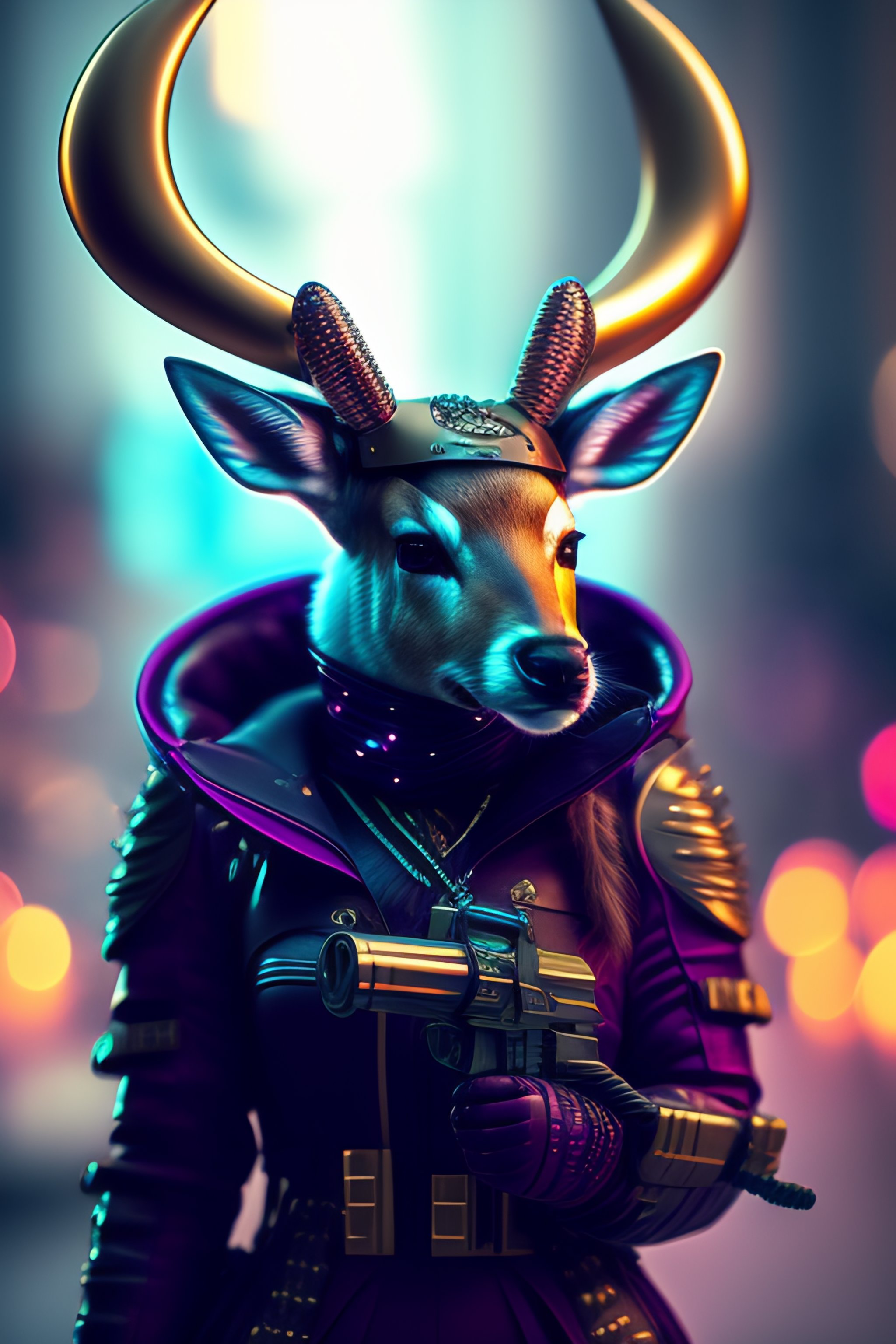 Lexica - Cyber punk reindeer armed with metallic guns