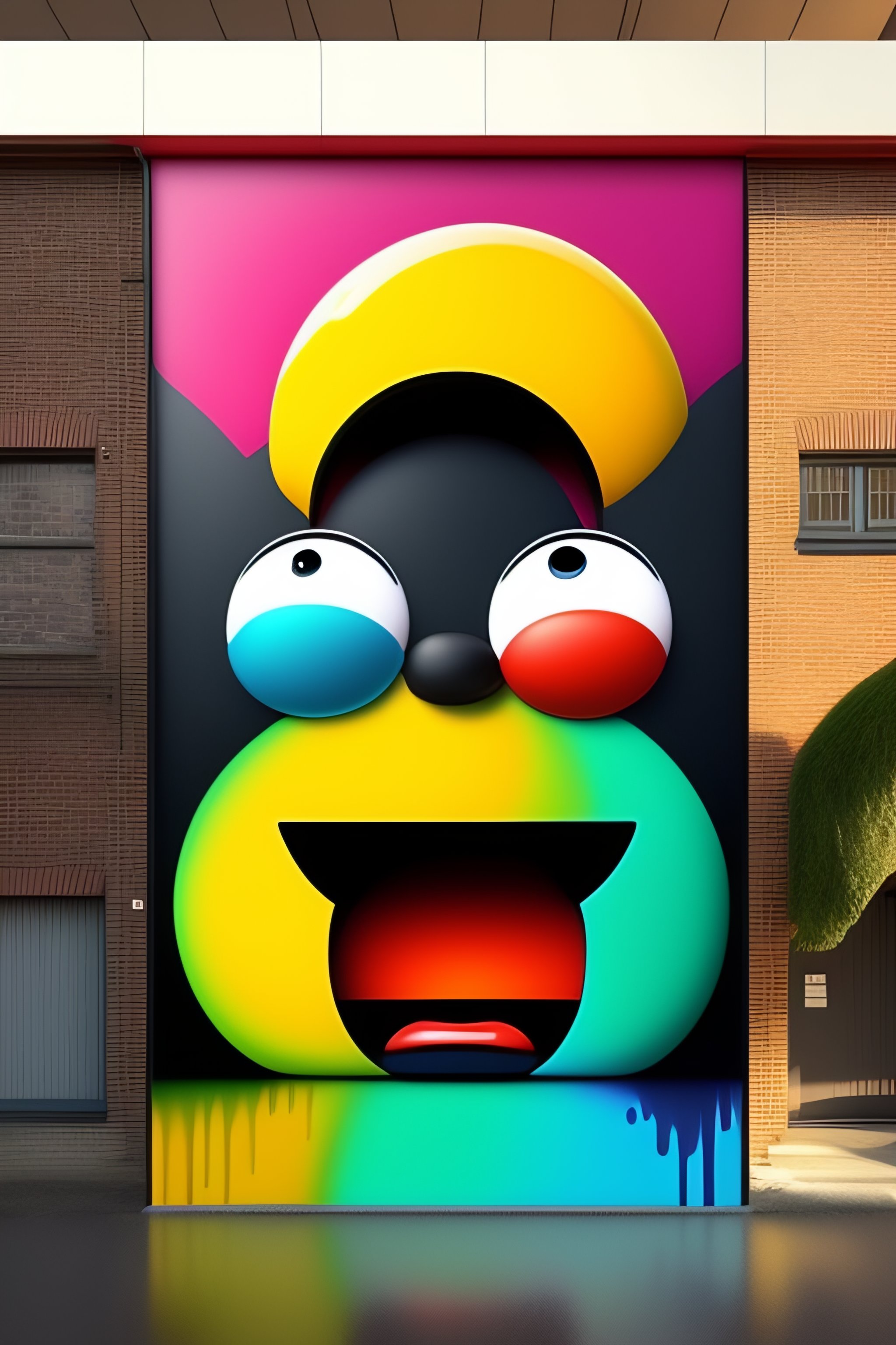 Lexica - Emoji zany face graffiti 2d painting