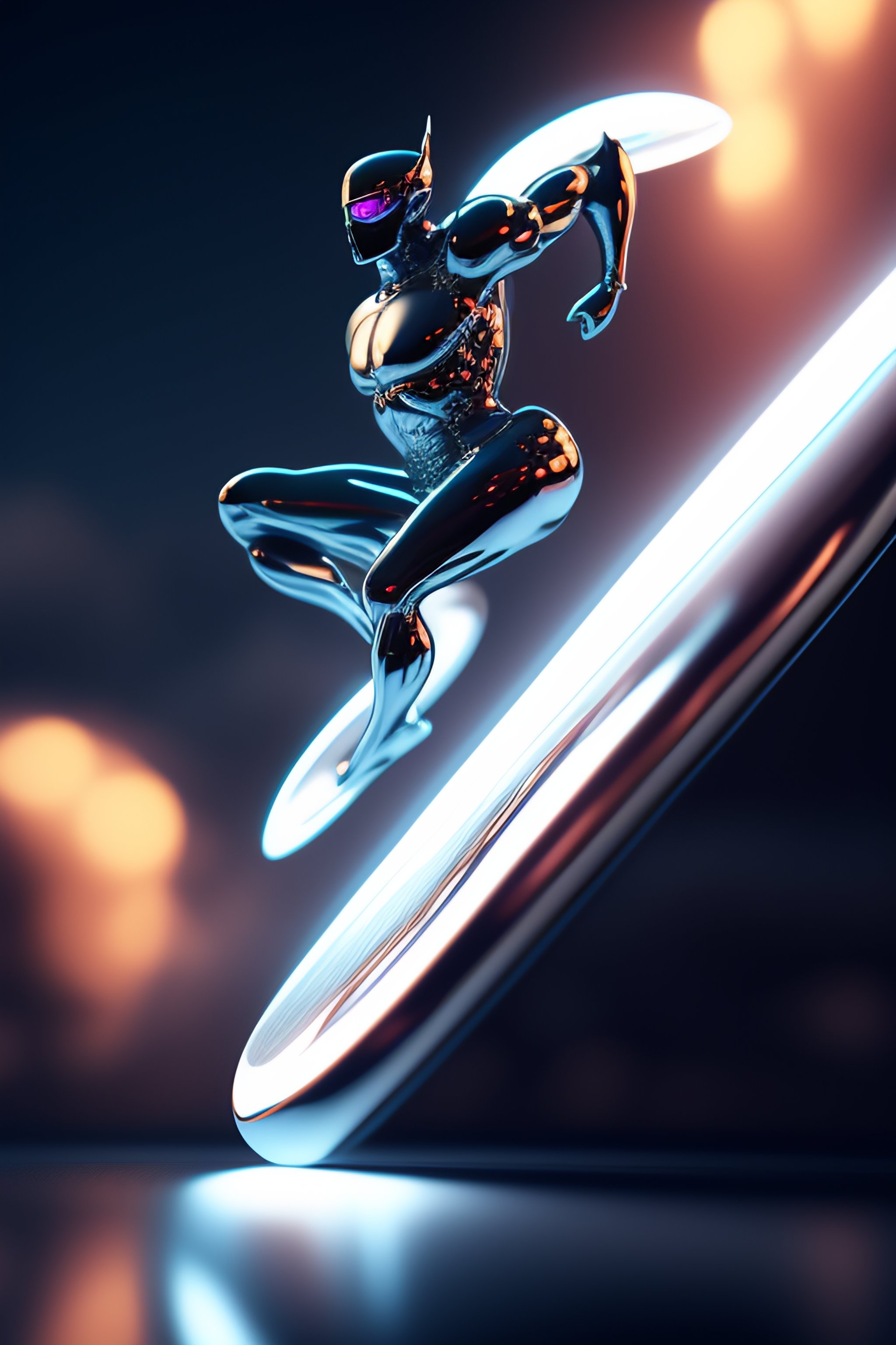 Lexica - Silver surfer, on top of his board, with octane render 4k