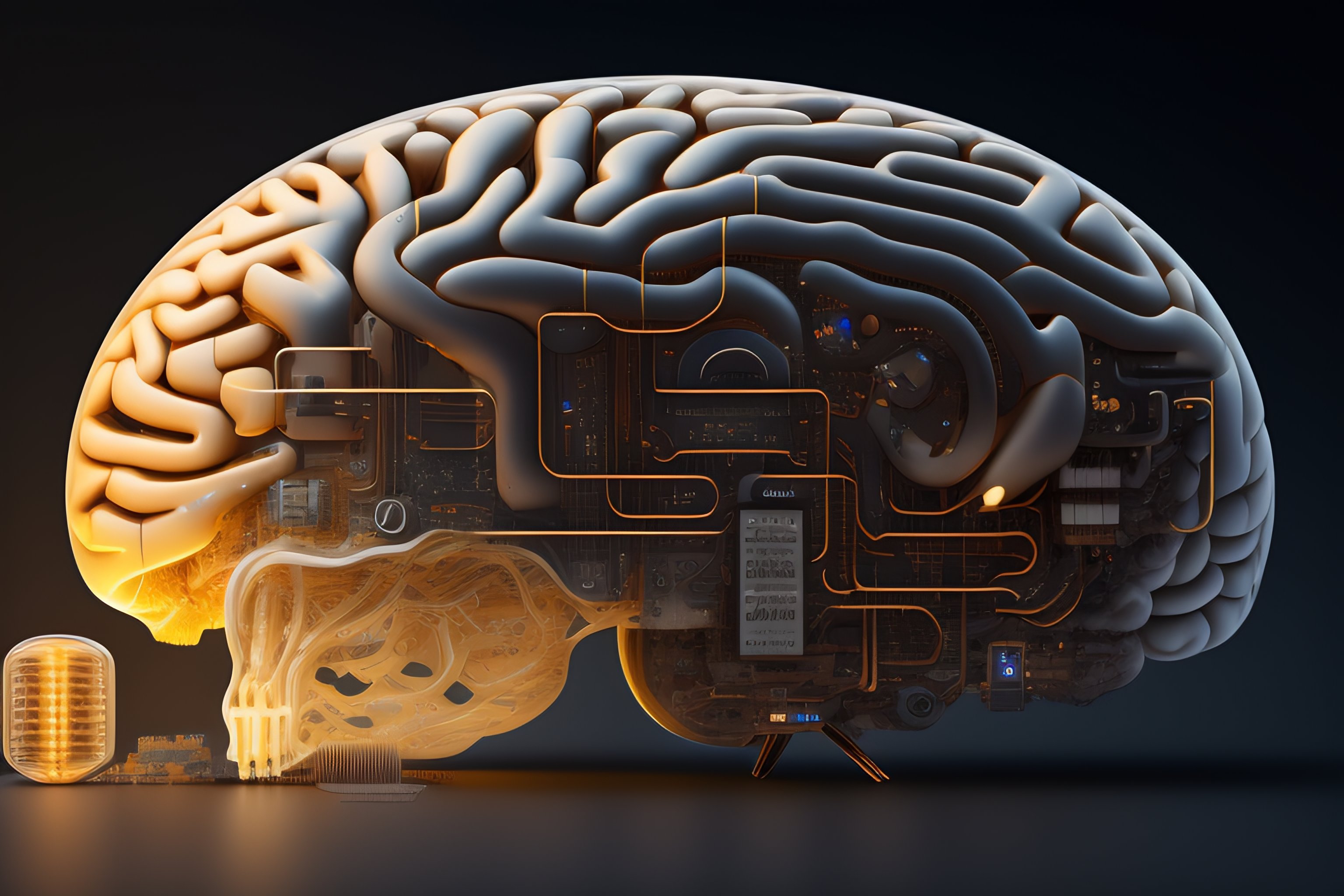 Lexica - Human brain merging with ai machine parts, Knolling, Knolling ...