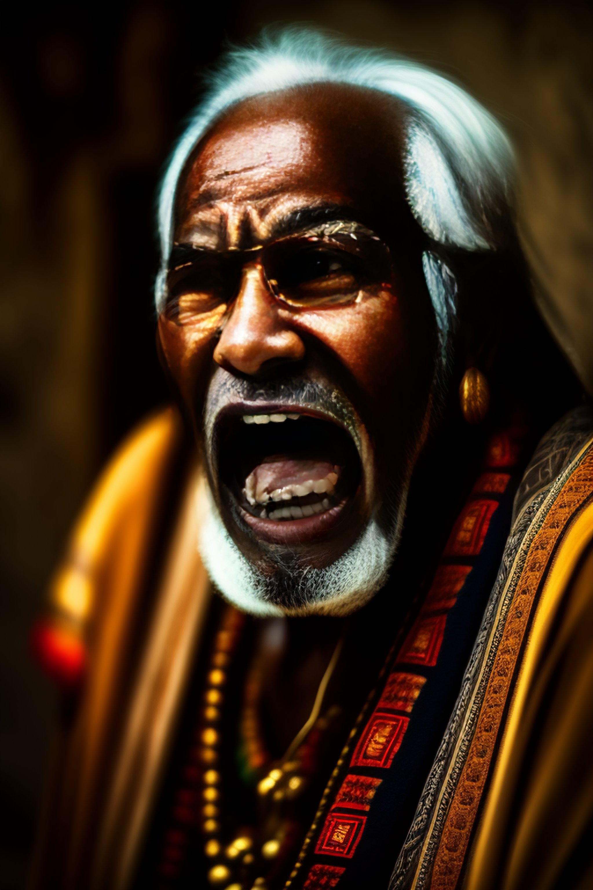 Lexica - Portrait of tribal brazilian old man screaming