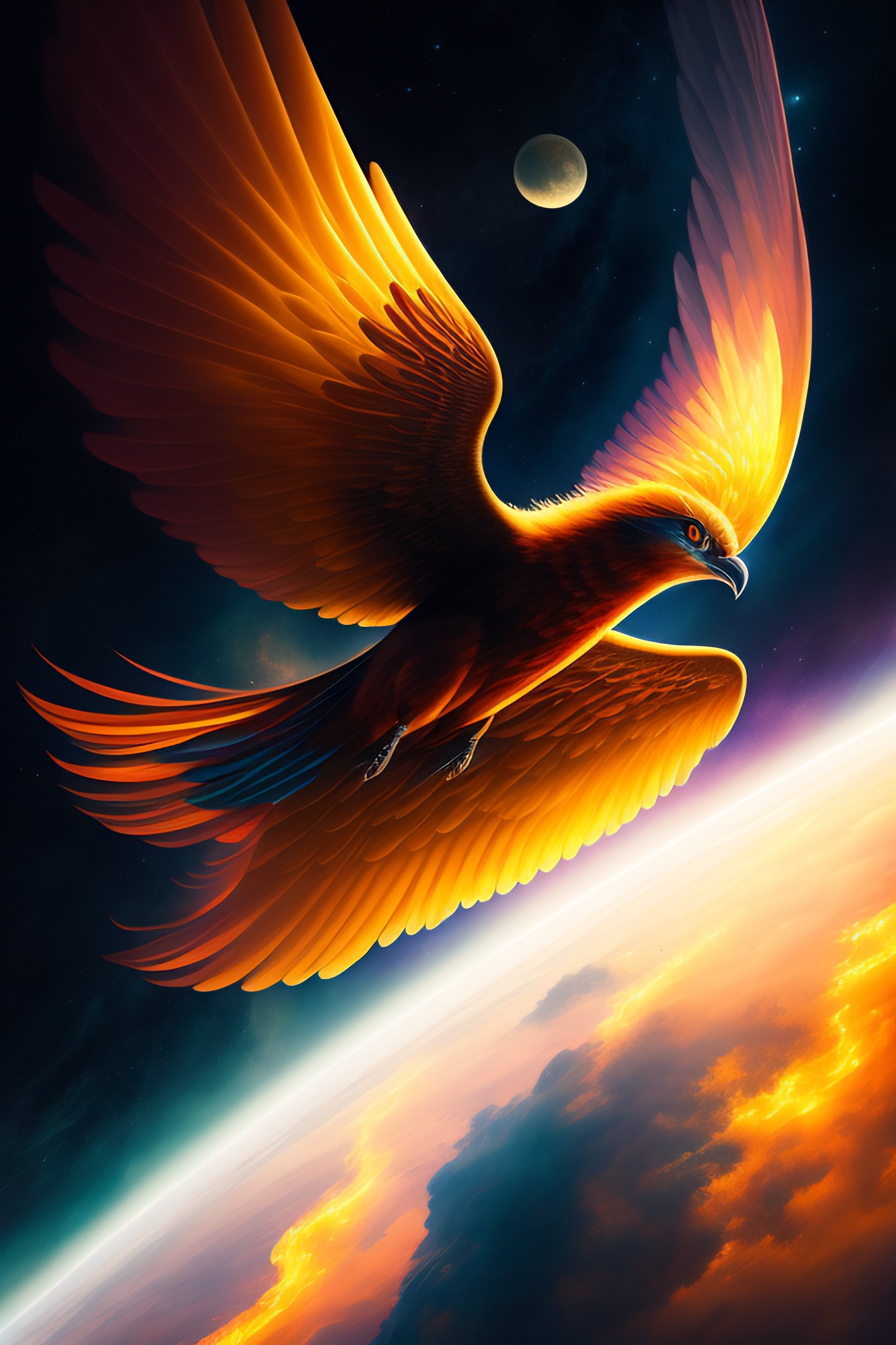 Lexica - Phoenix soaring in space