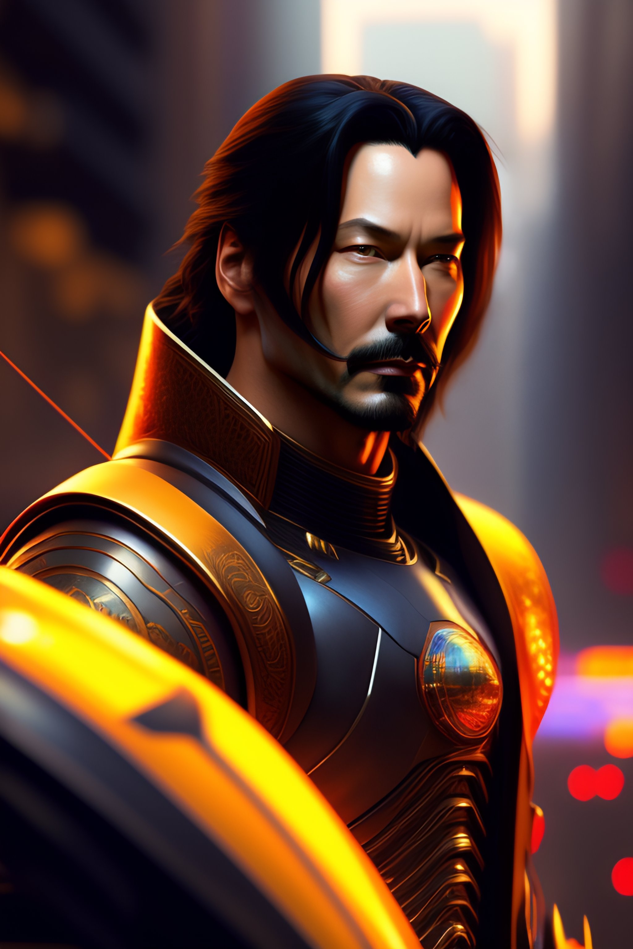 Lexica - A Keanu Reeves face, realistic scifi cyberpunk power samurai ...