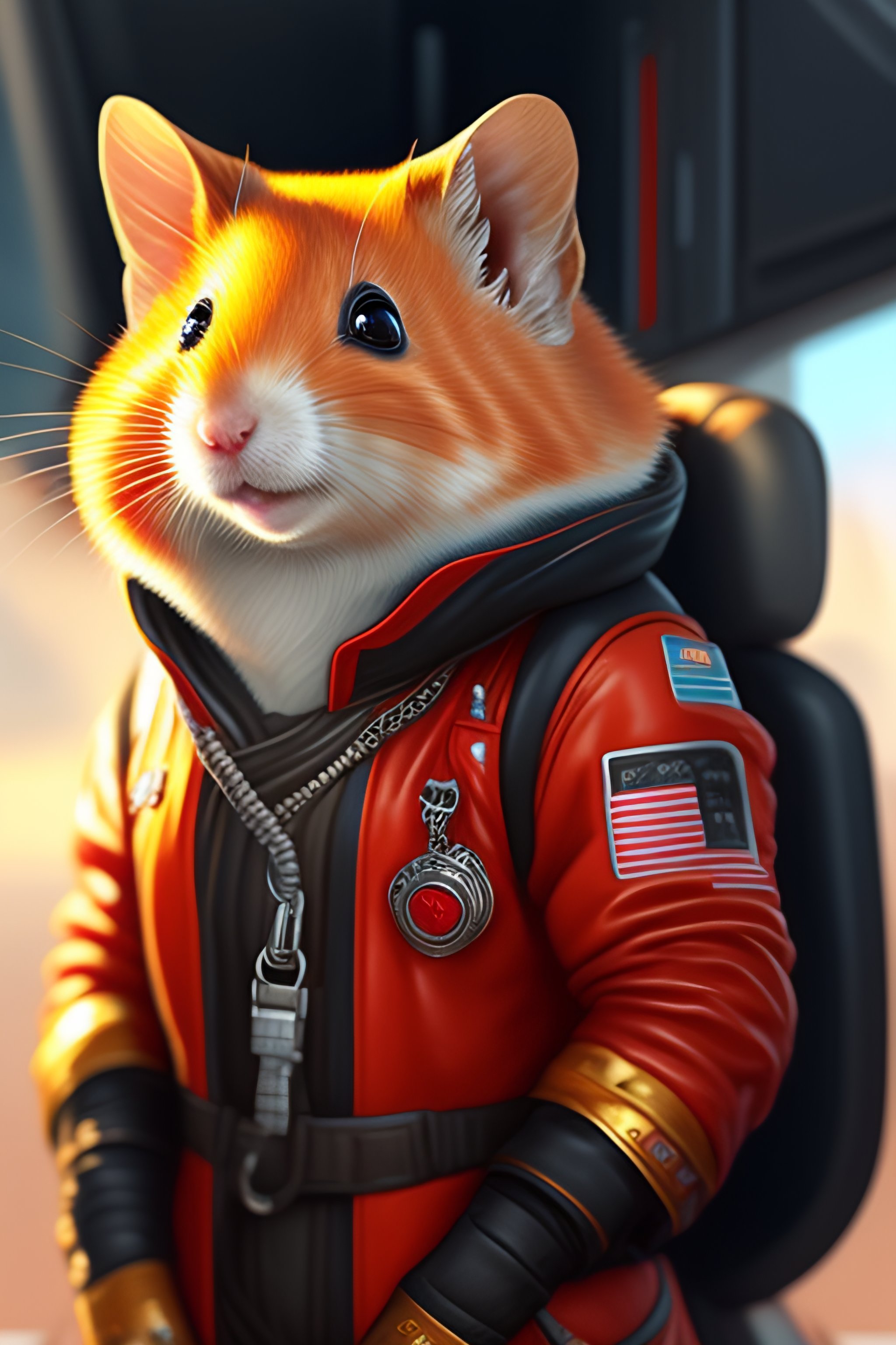 Lexica - Anthropomorphic red hamster pilot wired to commands, detailed ...