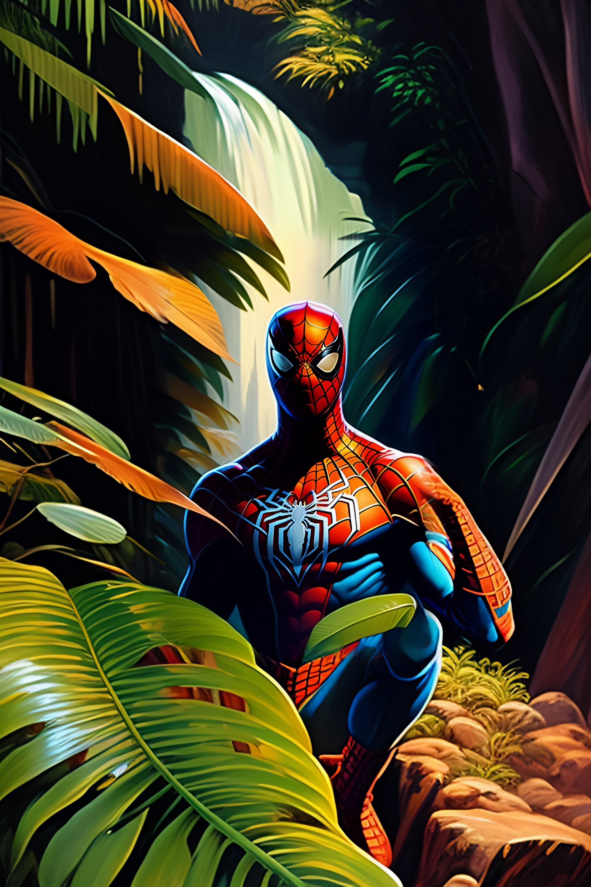 Lexica - "Spider-Man in the Jungle" by Syd Mead, cold color palette ...