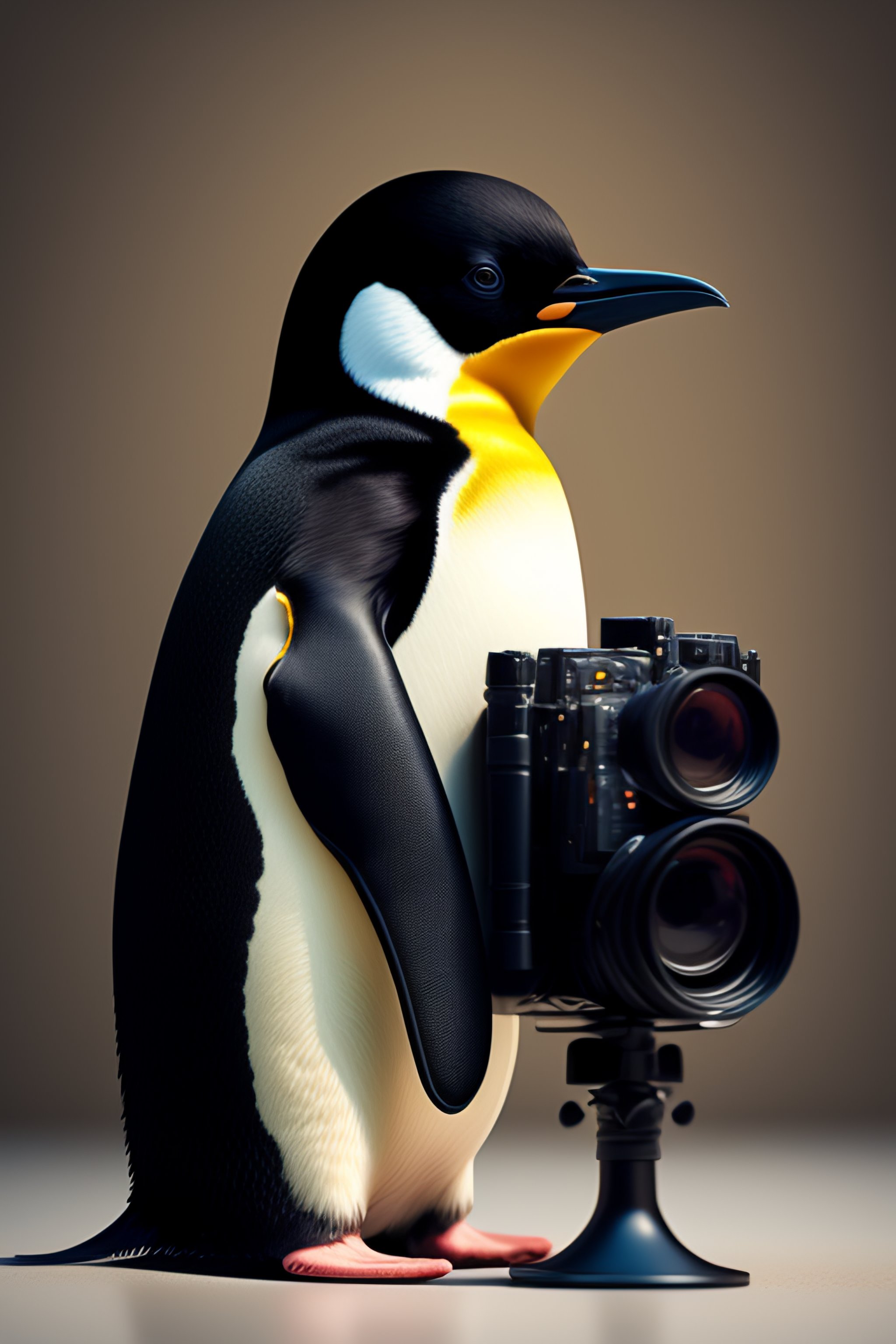 Lexica - Illustrated penguin holding a video camera, seen from three ...