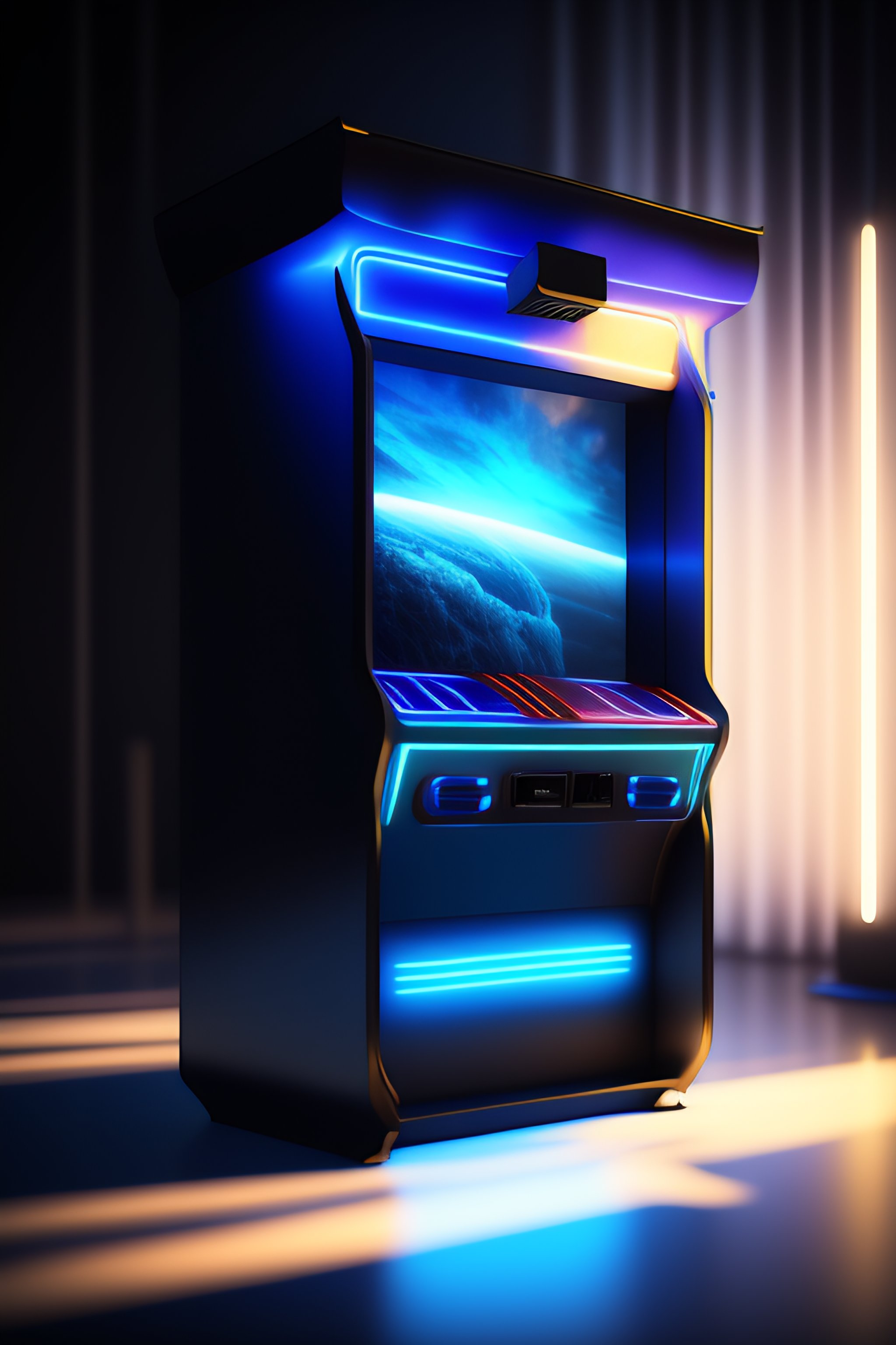 Lexica - Black Futuristic arcade cabinet, with a circuit boards on the ...
