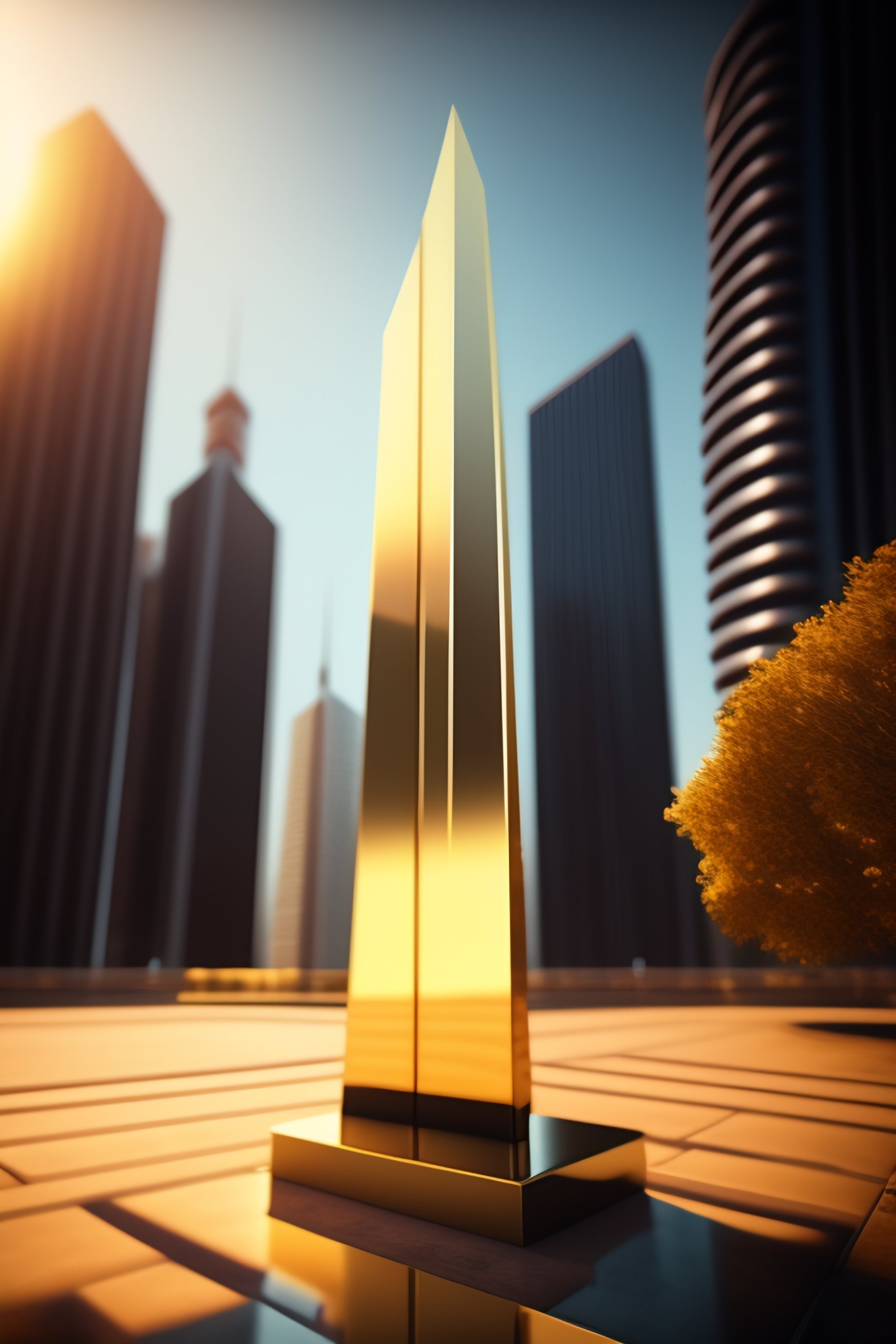 Lexica - A golden gravestone looking skyscraper in front of an american ...