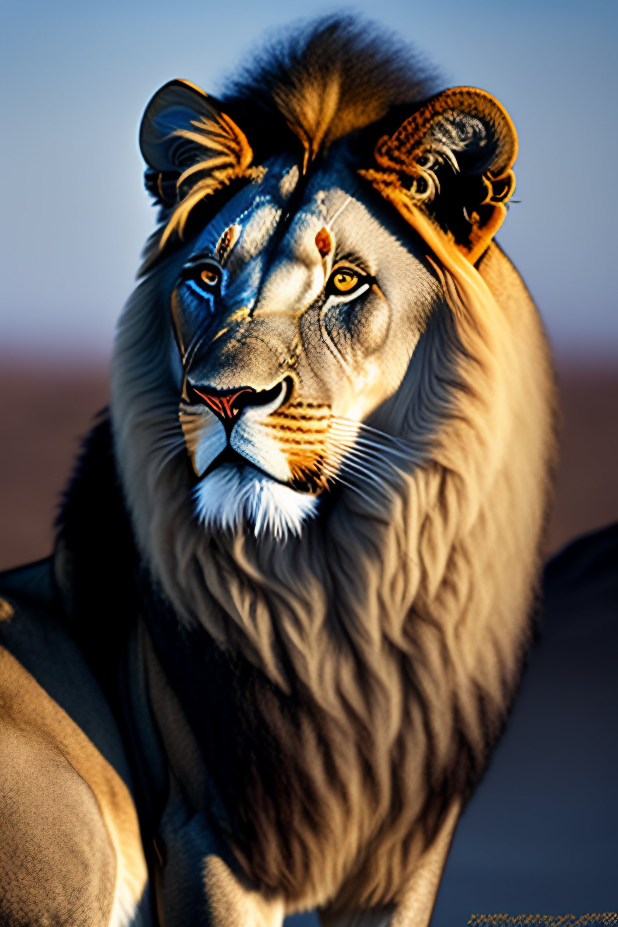 Lexica - Portrait of a completely gray male lion