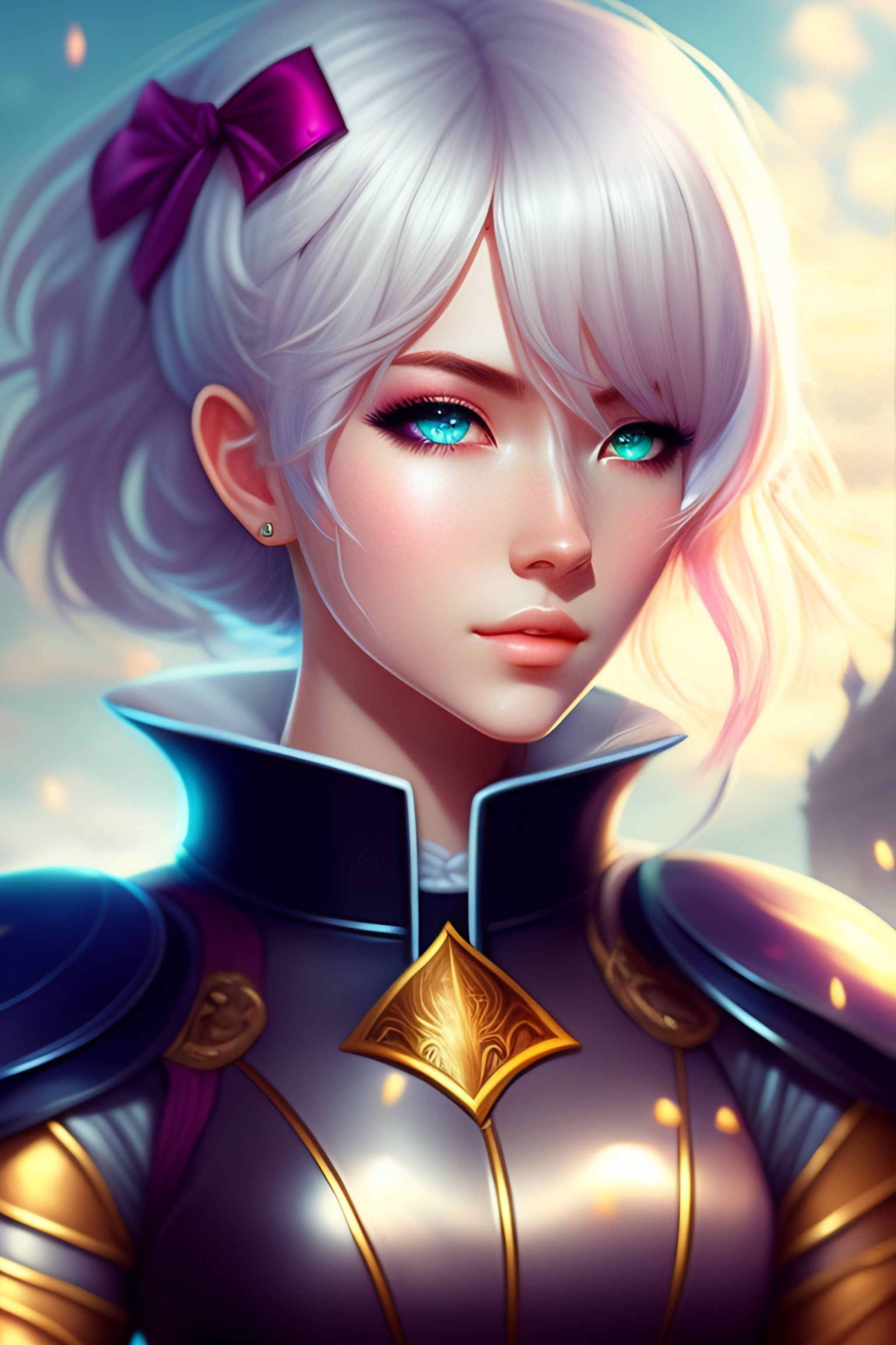 Lexica - Magical knight, anime girl, blonde short hair, scowl