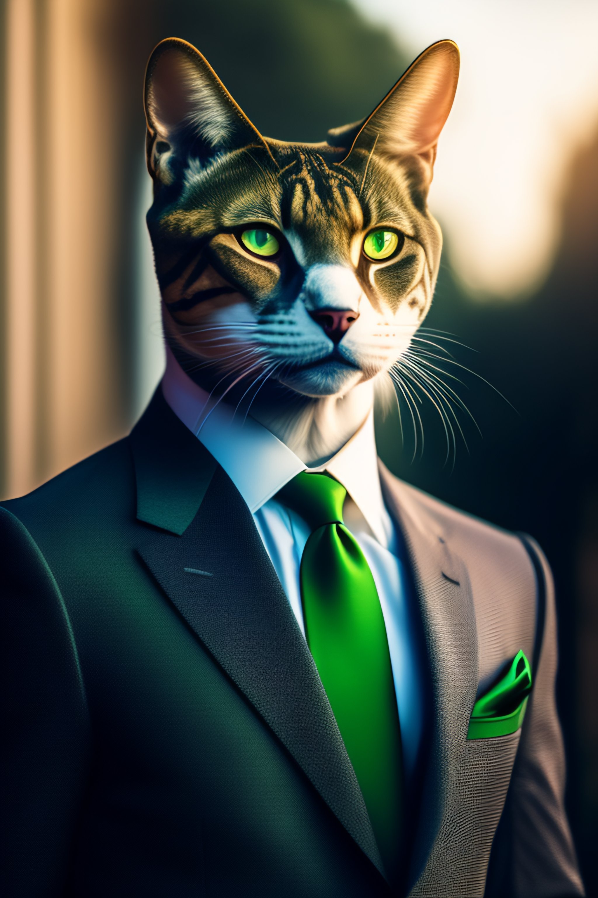 Lexica - A cat wearing a suit and tie with green eyes, a stock photo by ...
