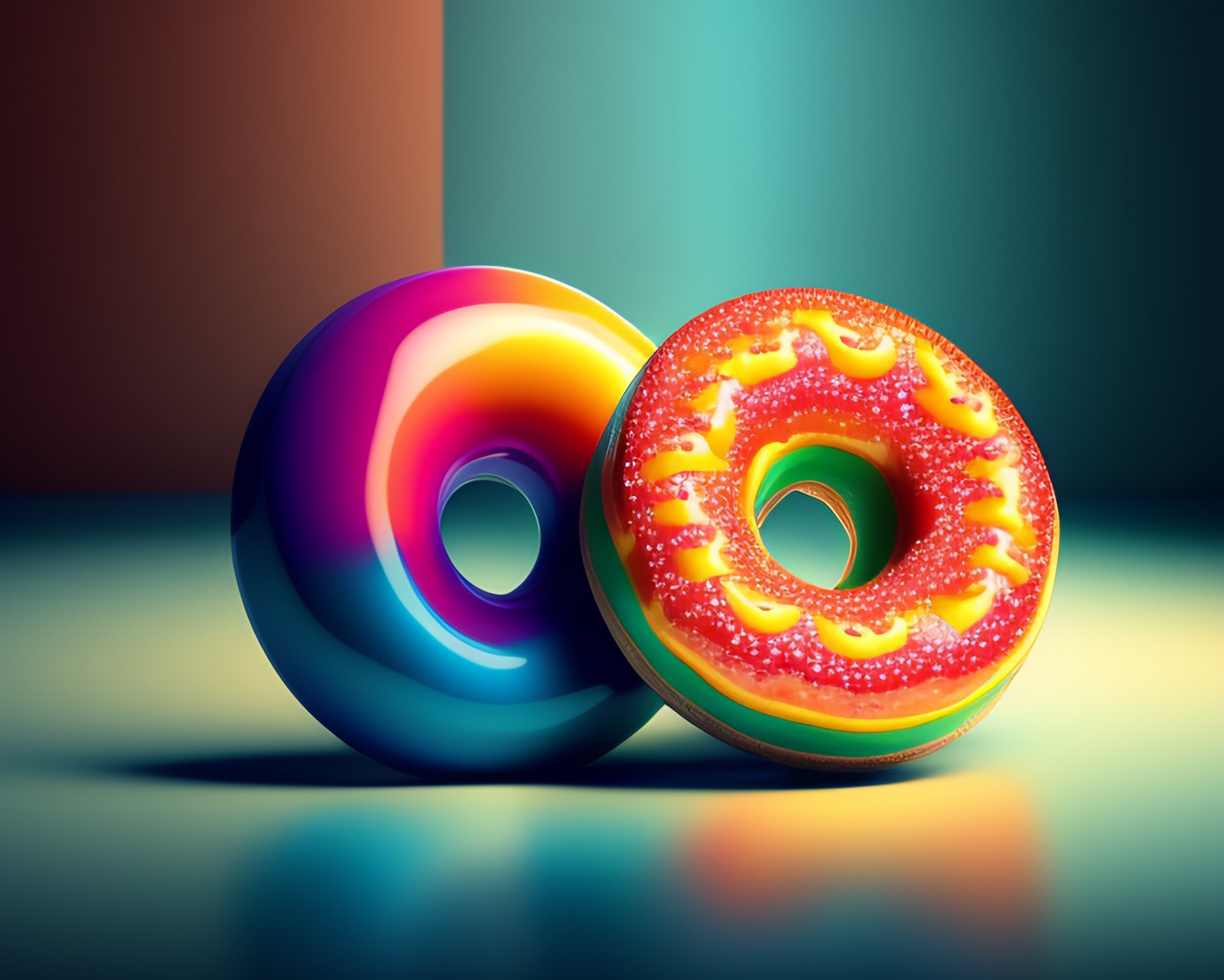 Lexica - Two donnuts with brillant colors for a comercial