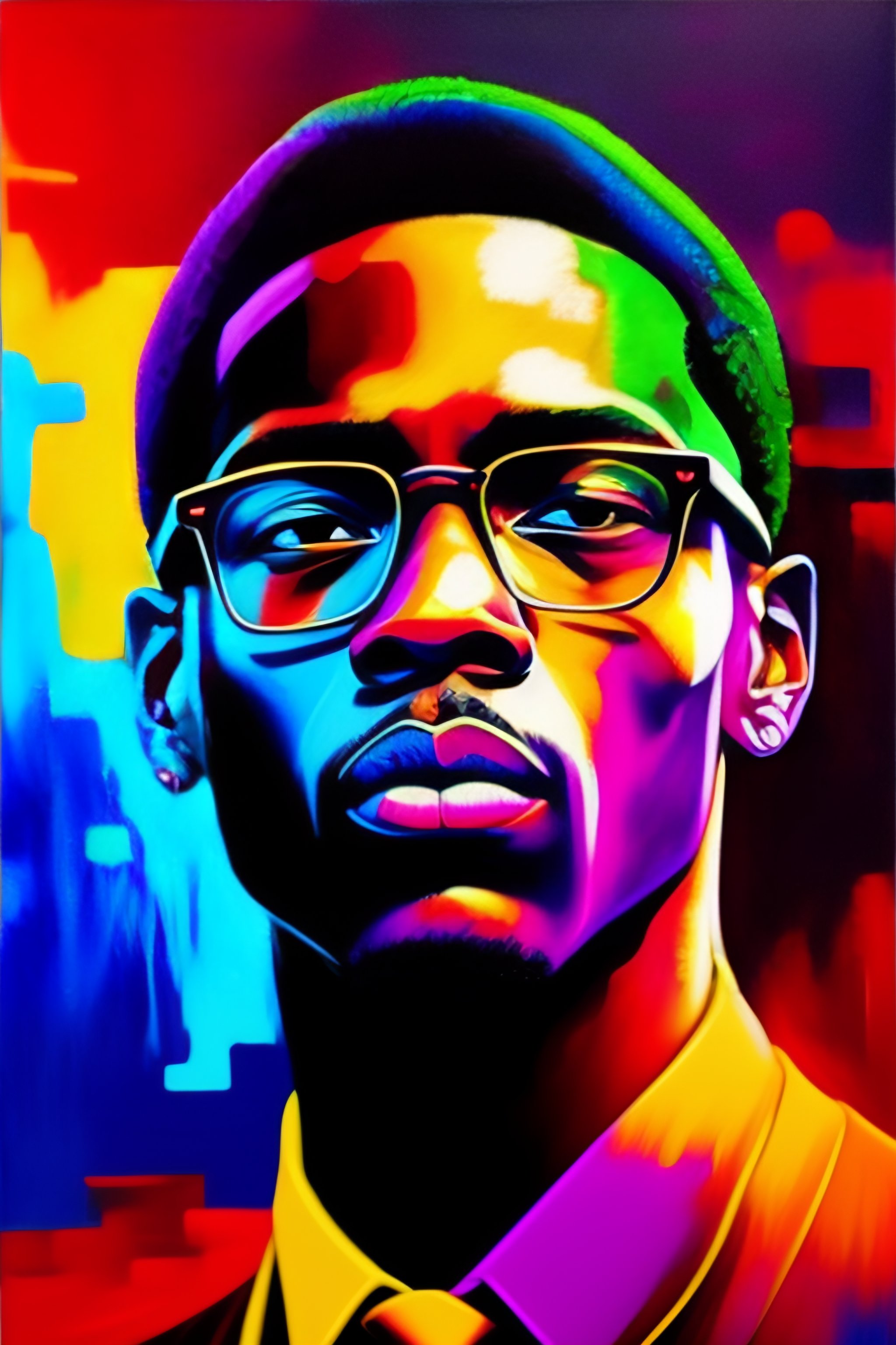 Lexica - Malcom X image, vibrant colors, palette knife oil painting ...