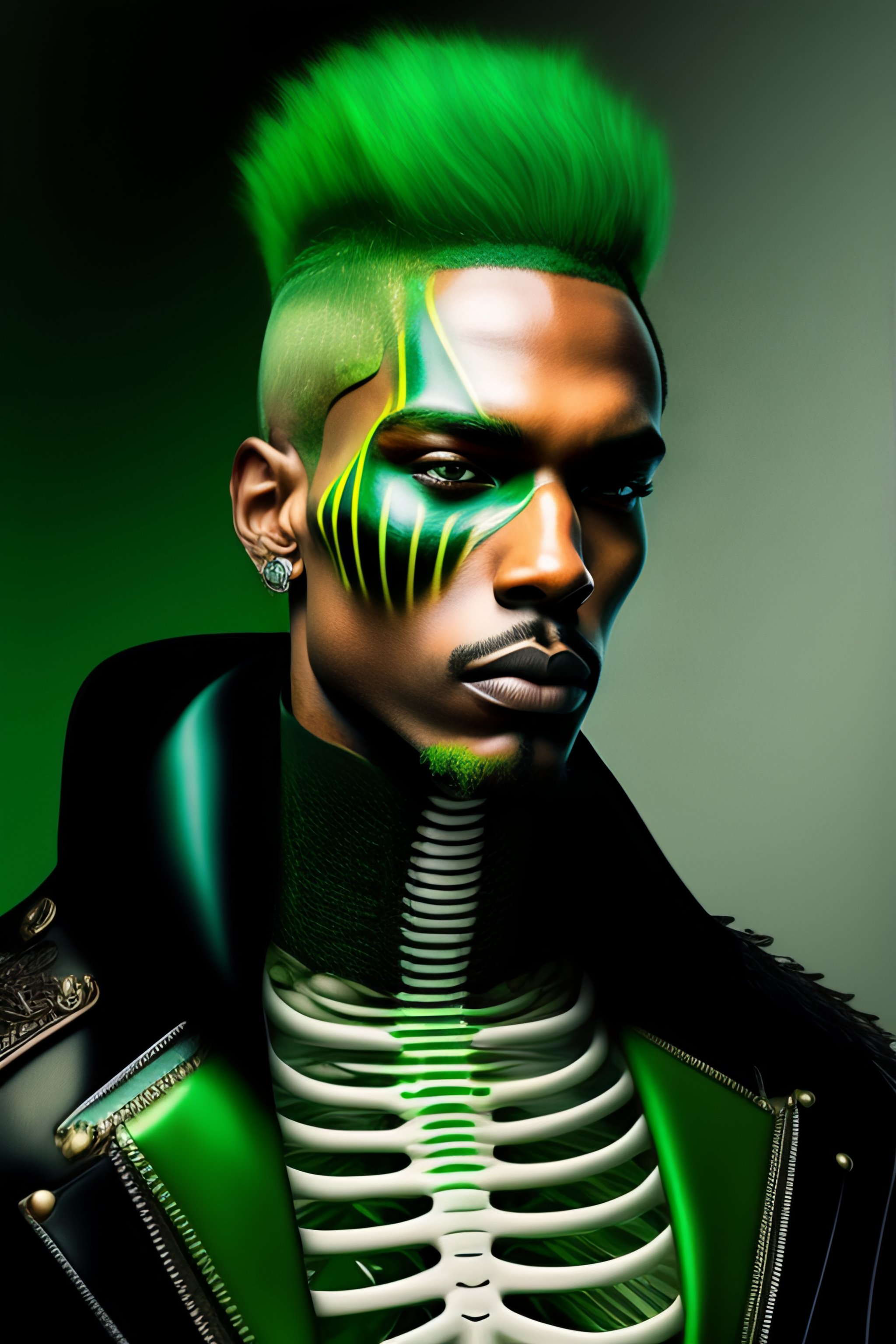 Lexica - Hyper detailed fine art portrait of skeleton punk with green ...