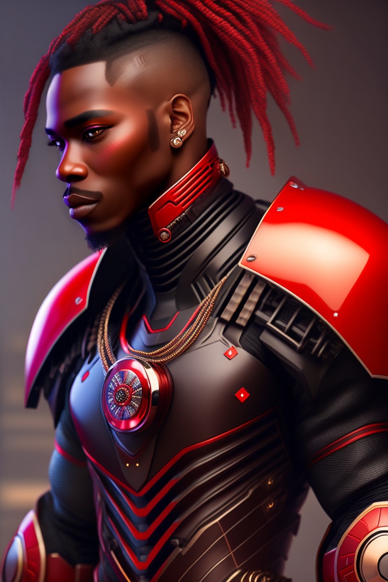 Lexica - Black cyborg man with small dreadlocks, futuristic black and ...