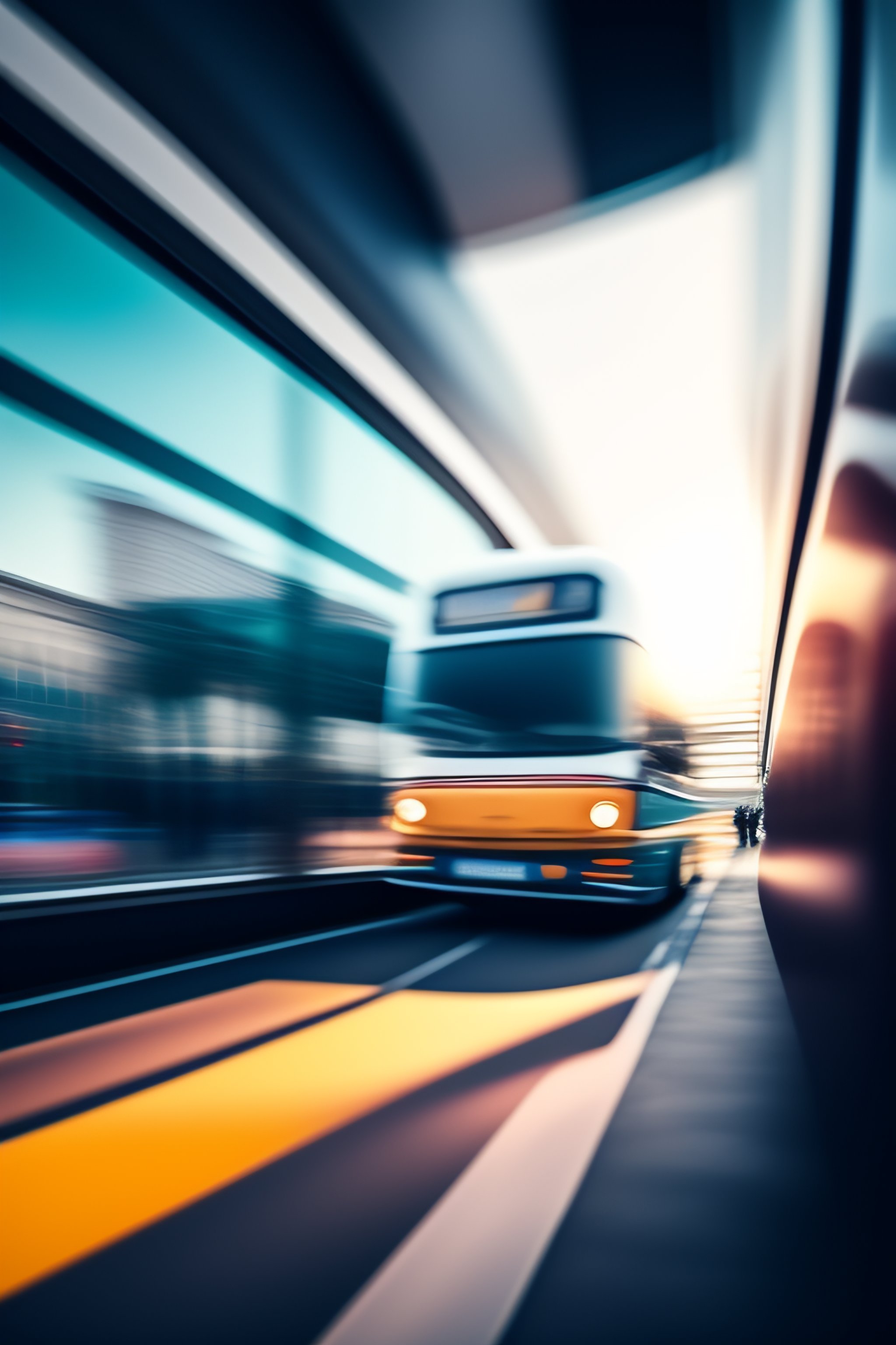 Lexica - White Bus in city street, inside view ,motion blur, front view ...