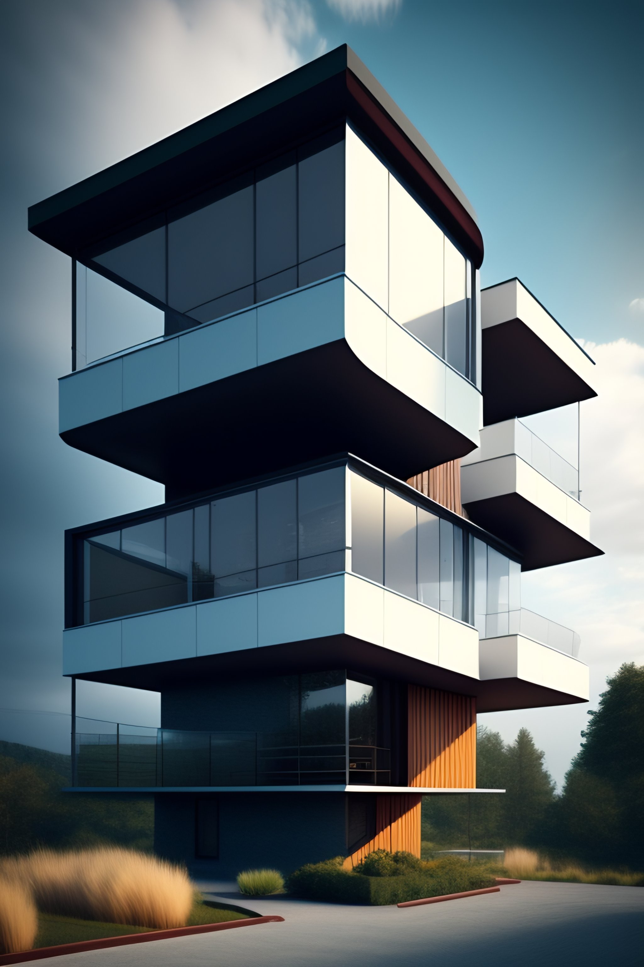 Lexica - Image of a three floor modern building, realistic, photography ...