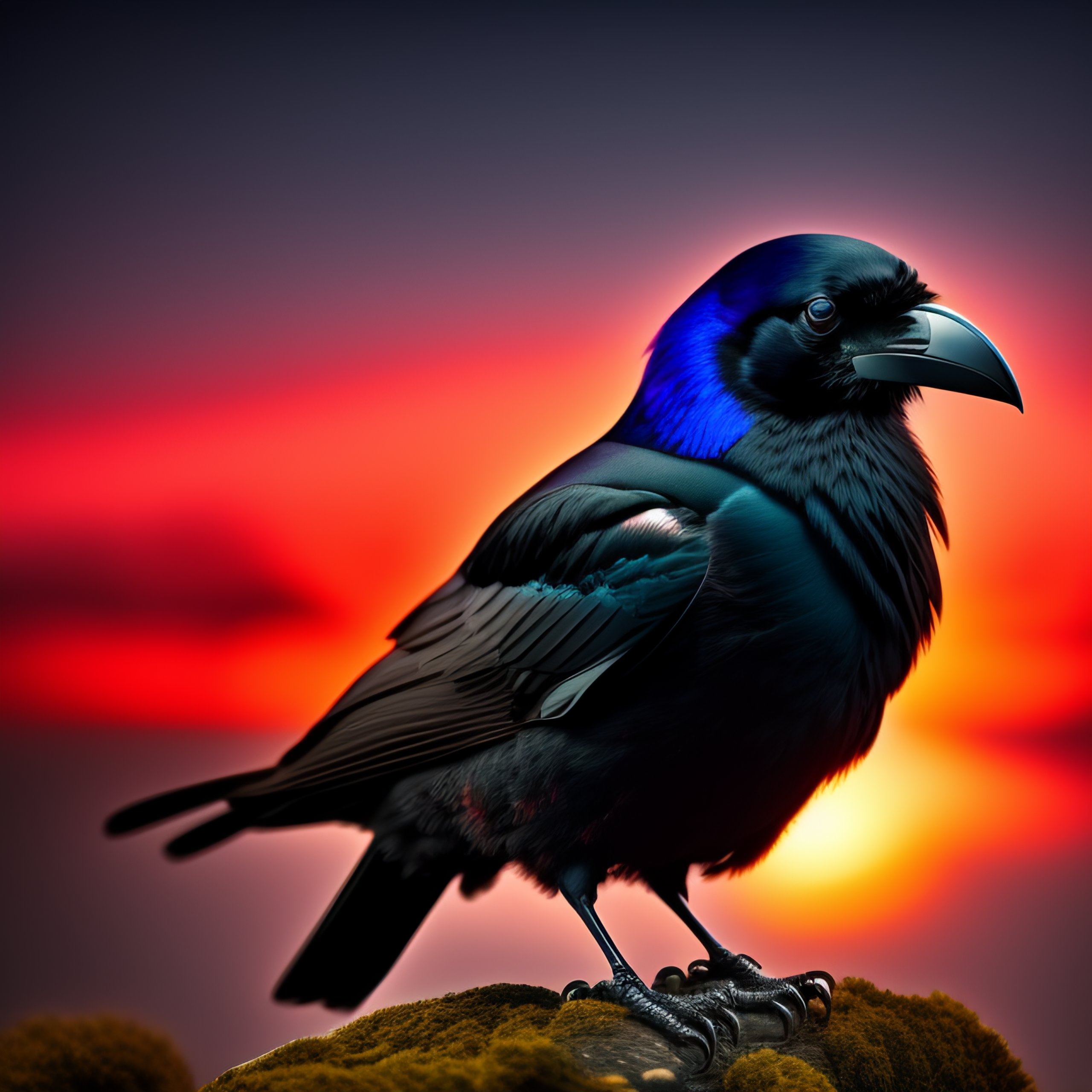 Lexica - Realistic photo of a raven in red headphones