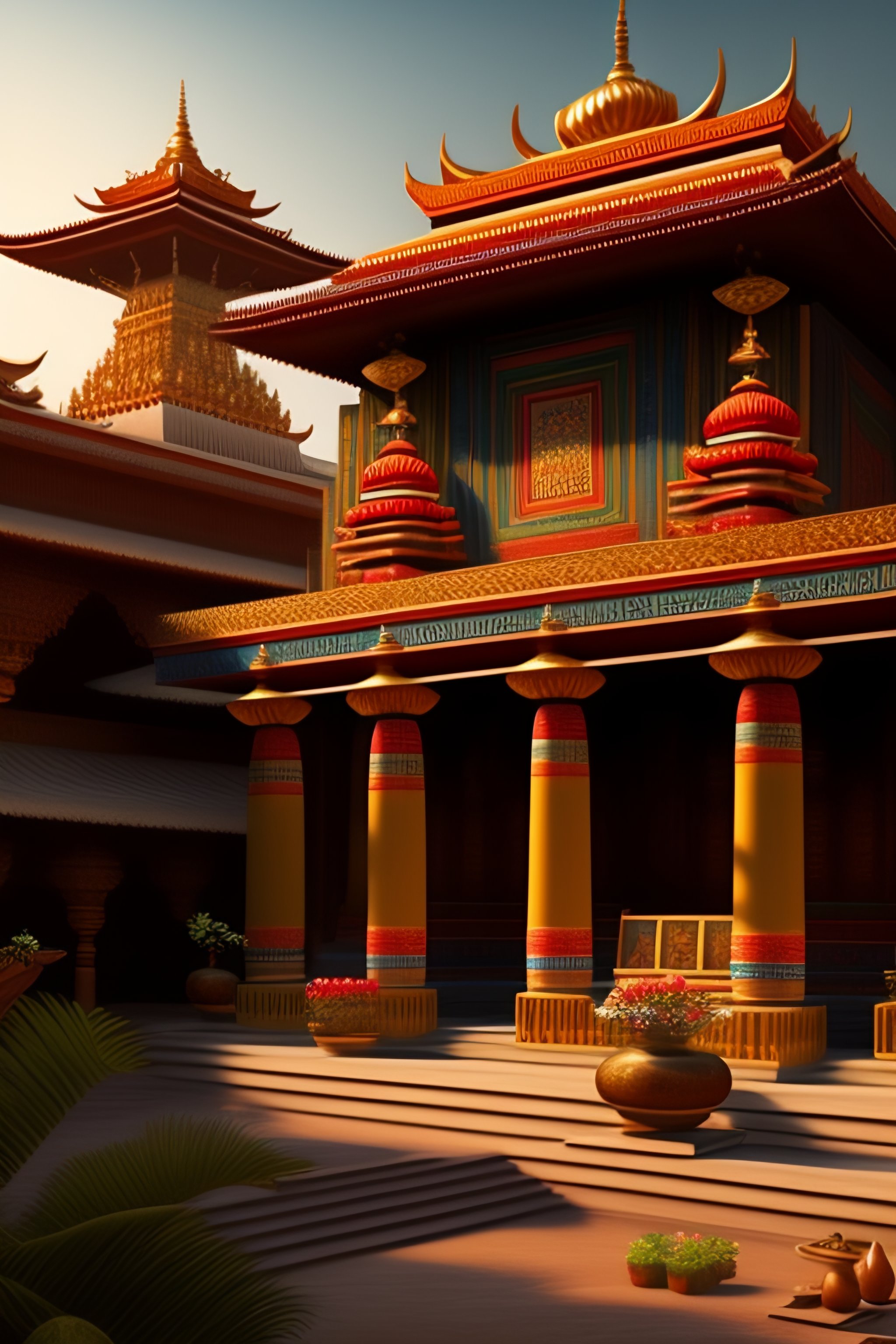 Lexica - A n indian still life in a temple high detailed