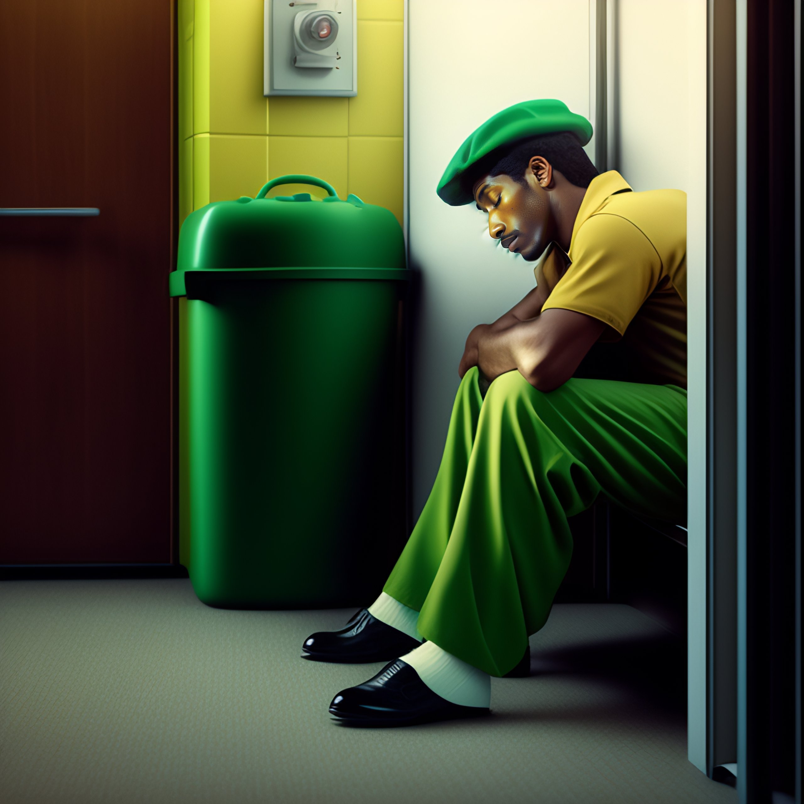 Lexica - Sleeping janitor - in janitor closet - 1970 era - office ...