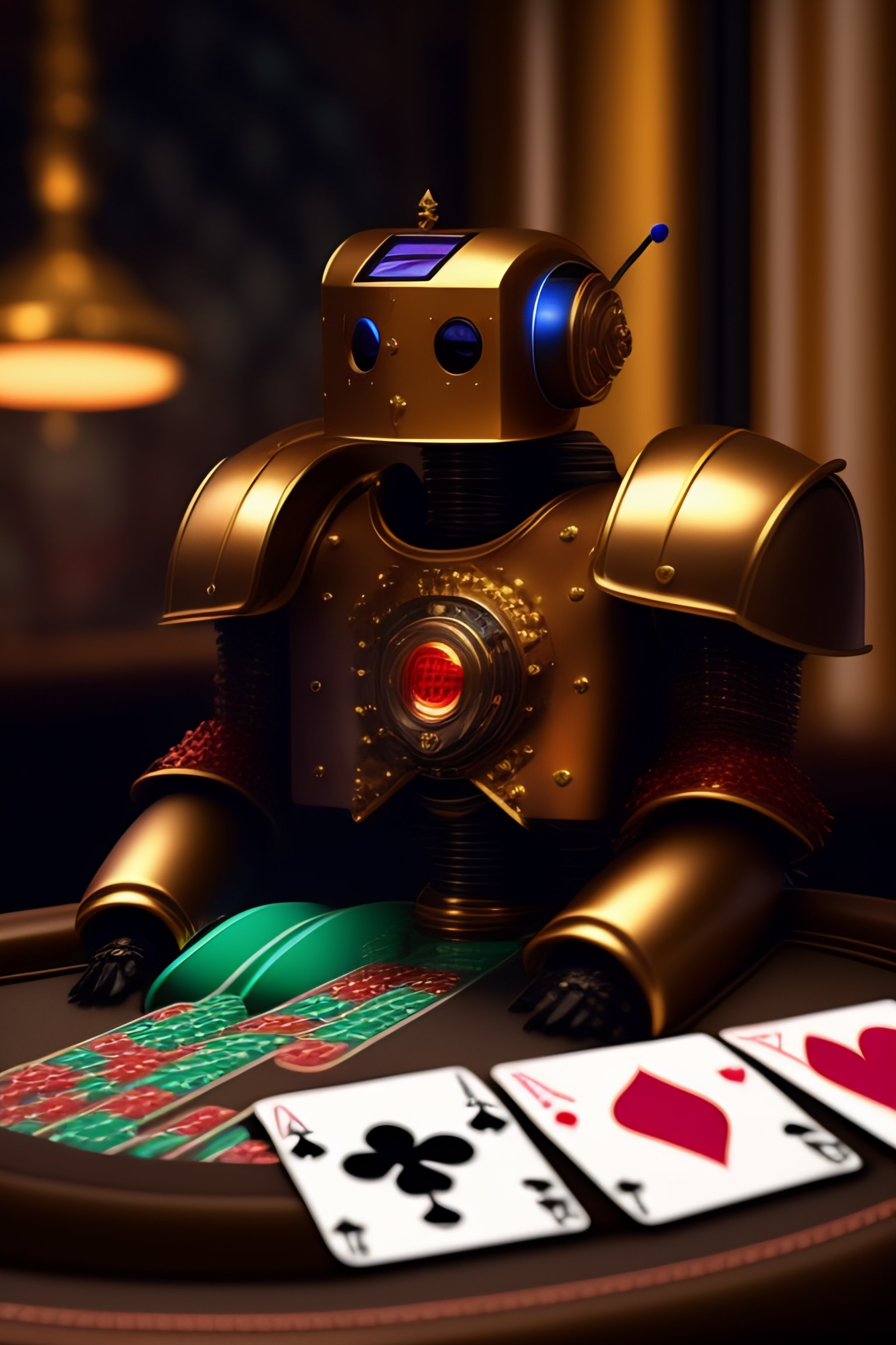 Lexica - Card dealer robot At a poker table frontview royalist style