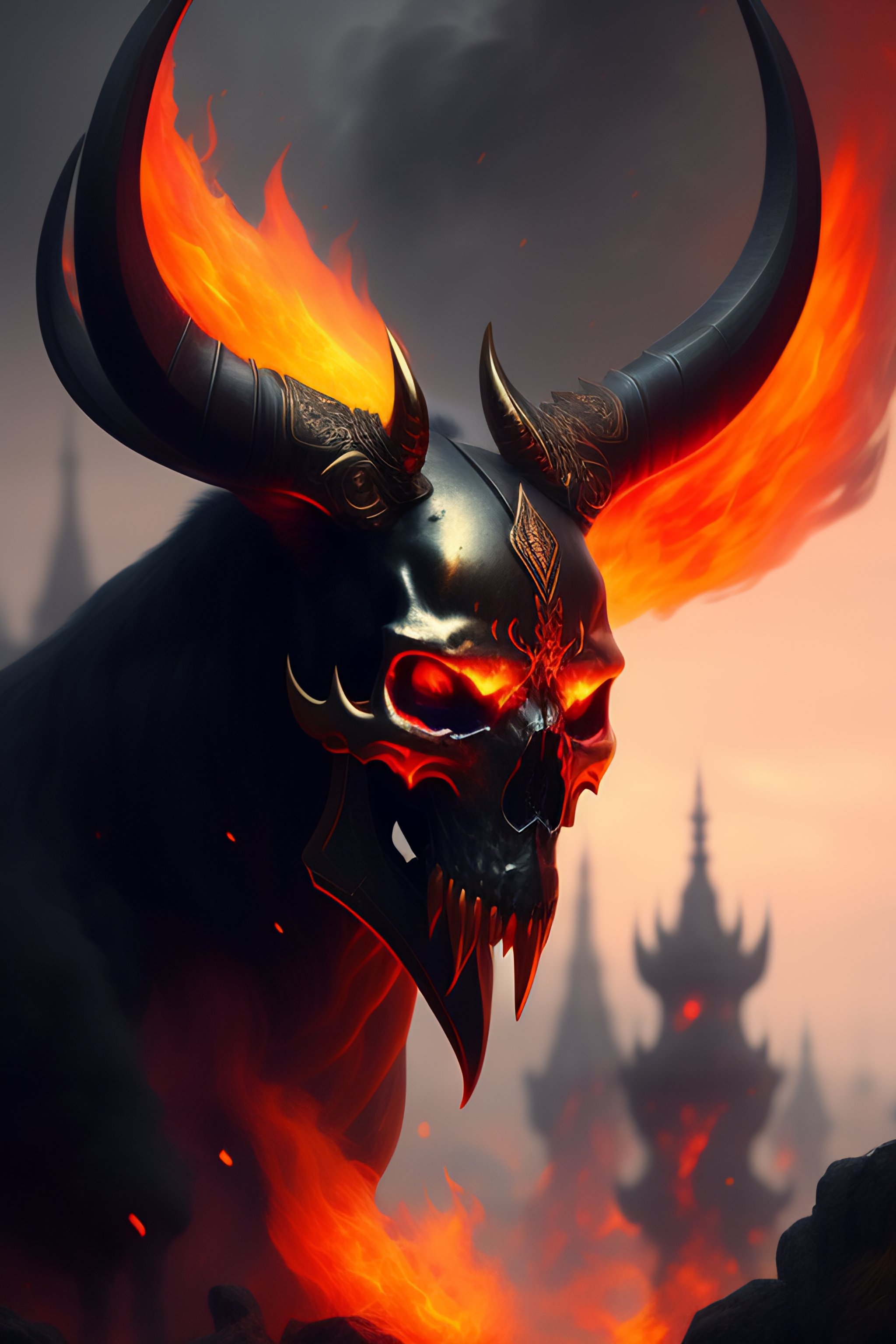 Lexica - Portrait of the devil with his horns on fires on a skull on ...