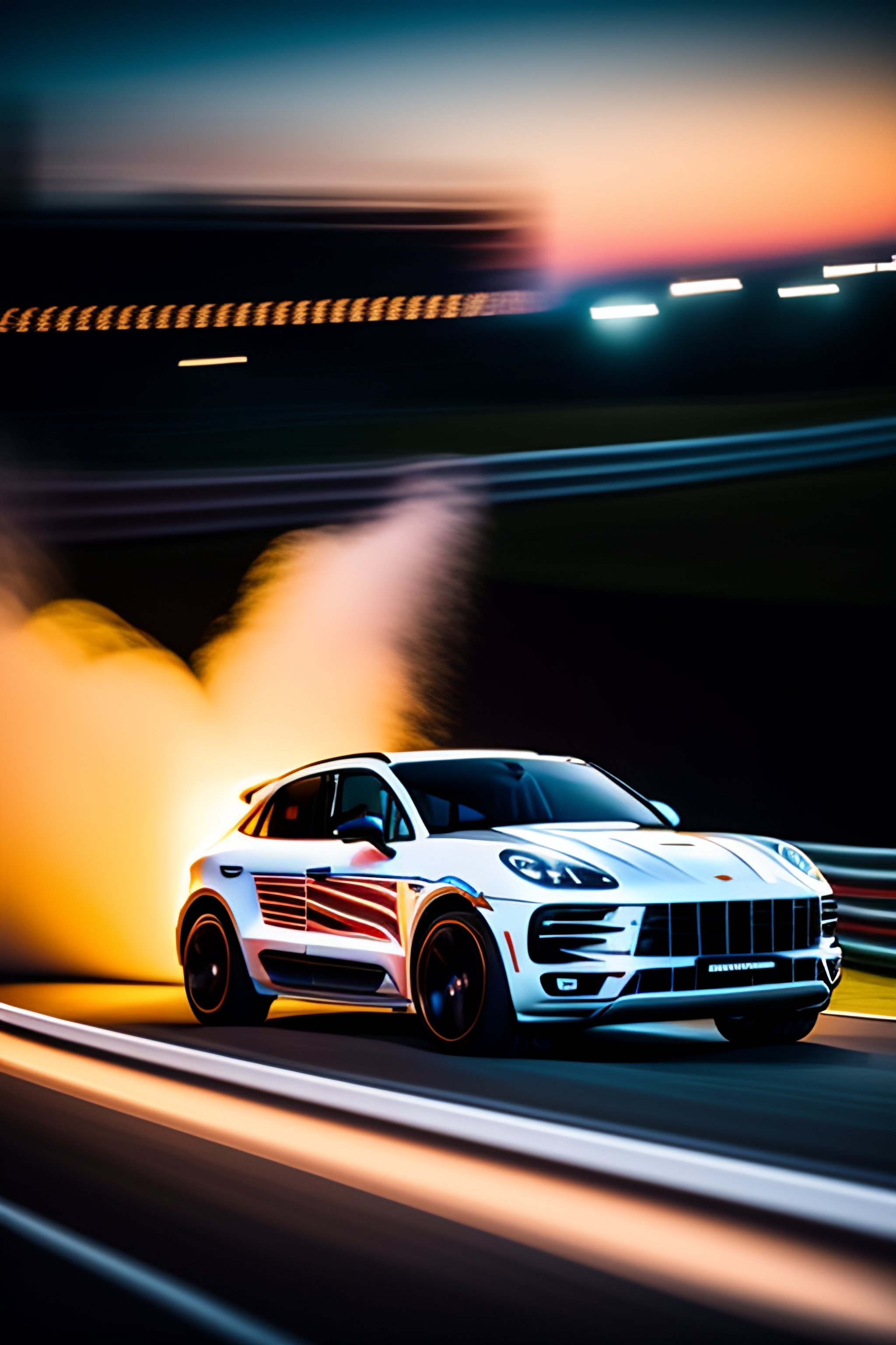 Lexica - Photo of white porsche macan driving on racetrack against ...
