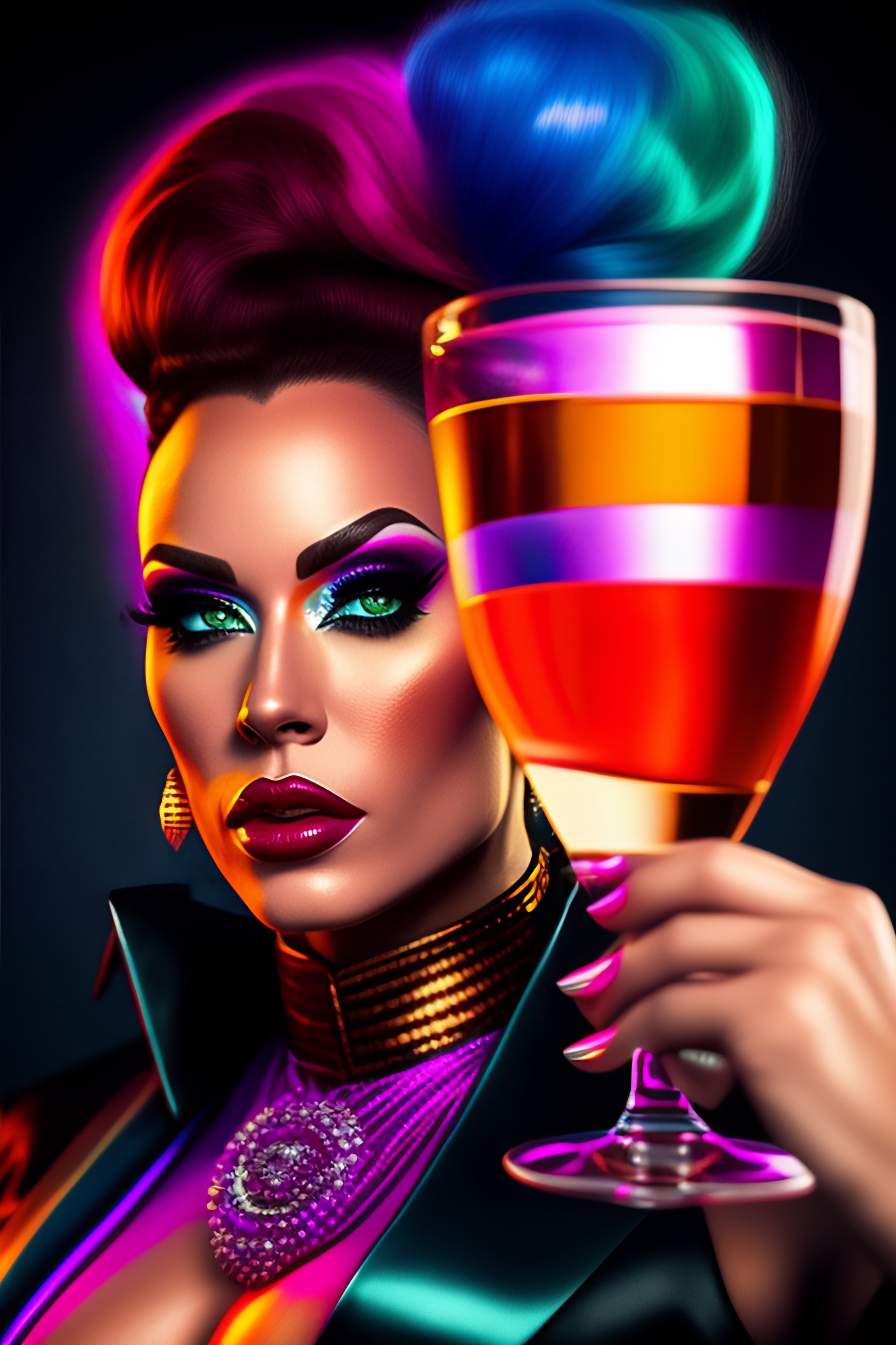 Lexica - Nerds drag queen and man and girls drinking cocktails in Ibiza ...