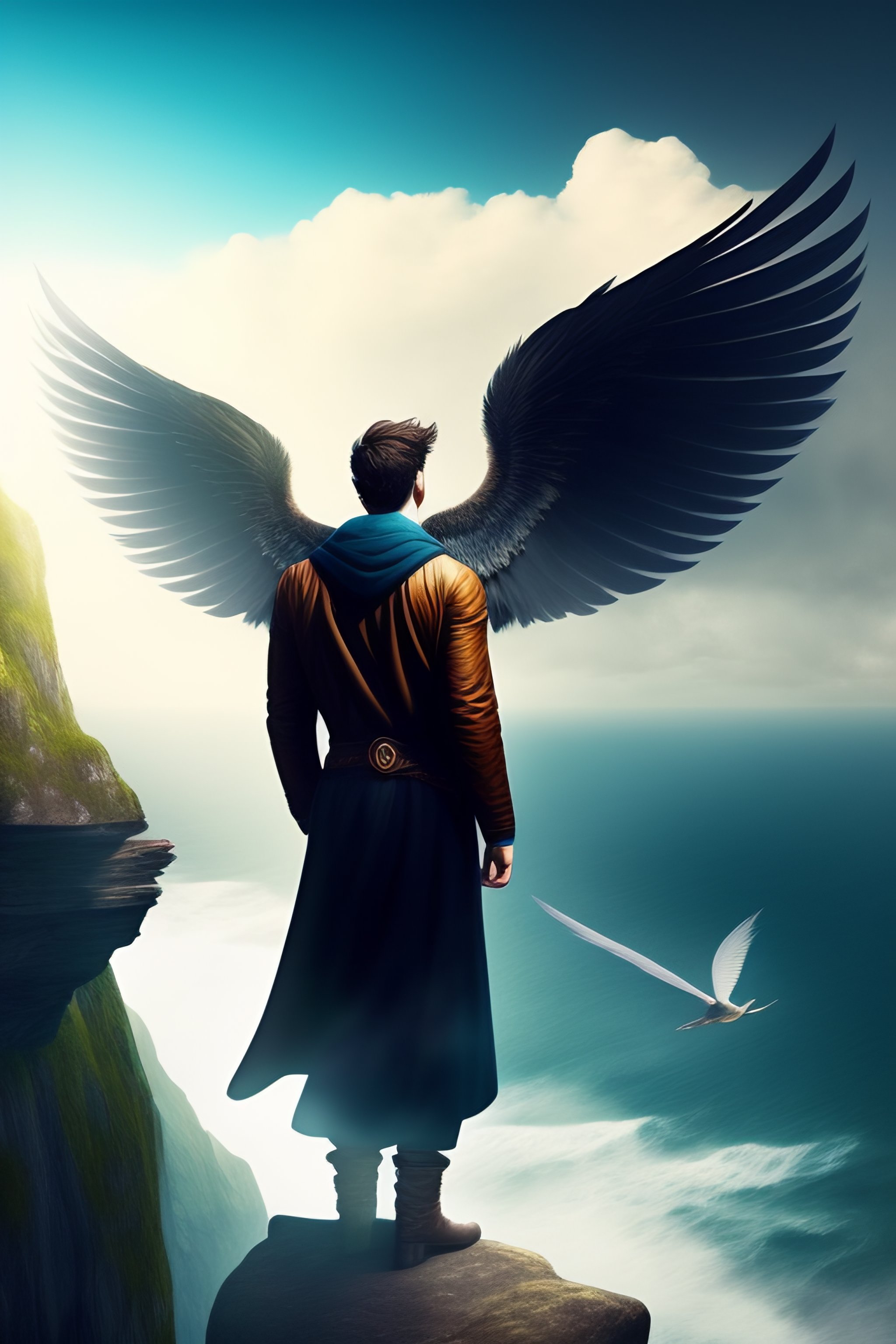 Lexica - A strong 23 old male stands at the edge of a cliff, his arms ...