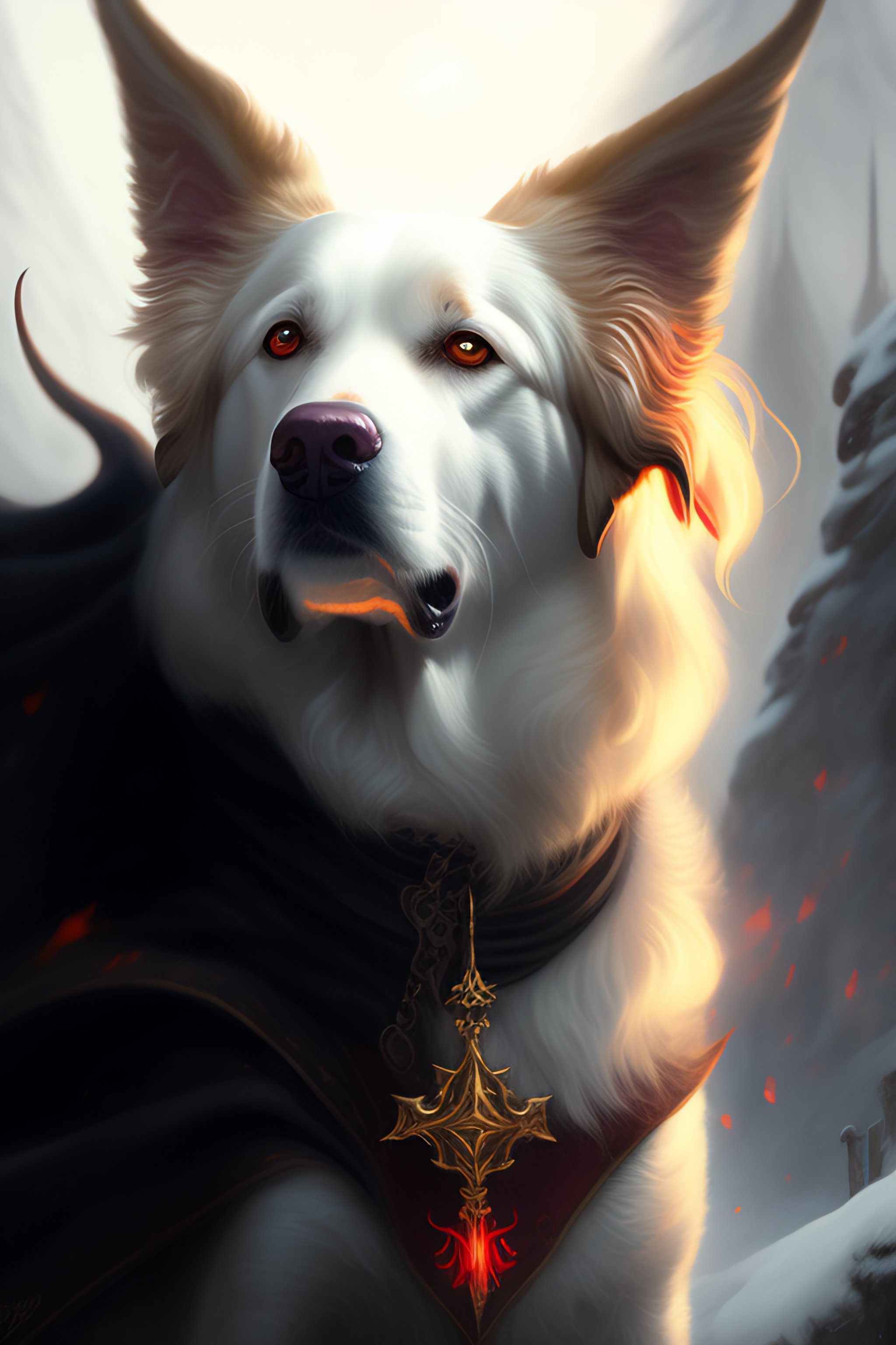 Lexica - A detailed full body portrait of a witch demon white golden ...