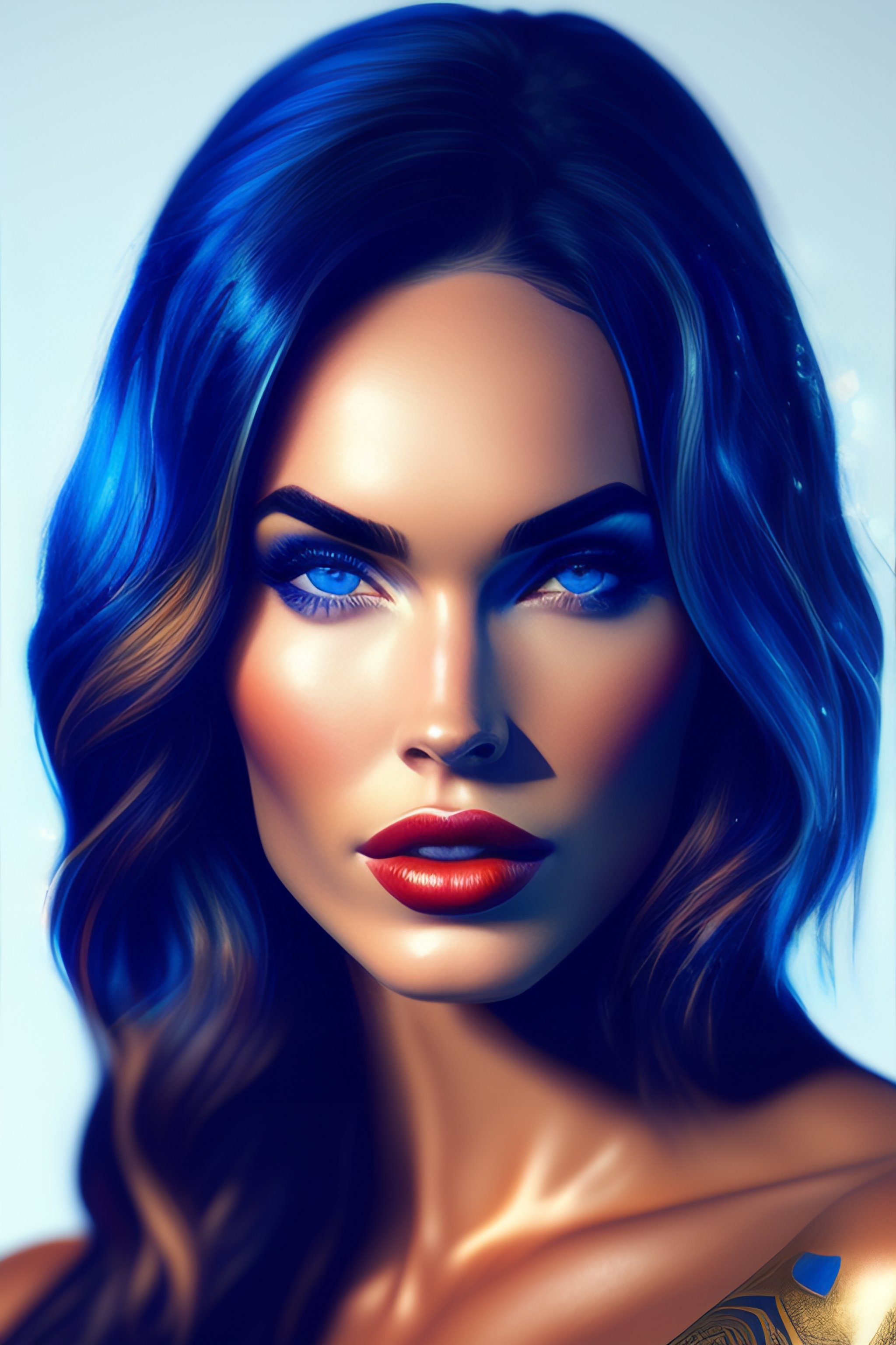 Lexica - Megan fox closeup of face fully painted in blue with golden ...