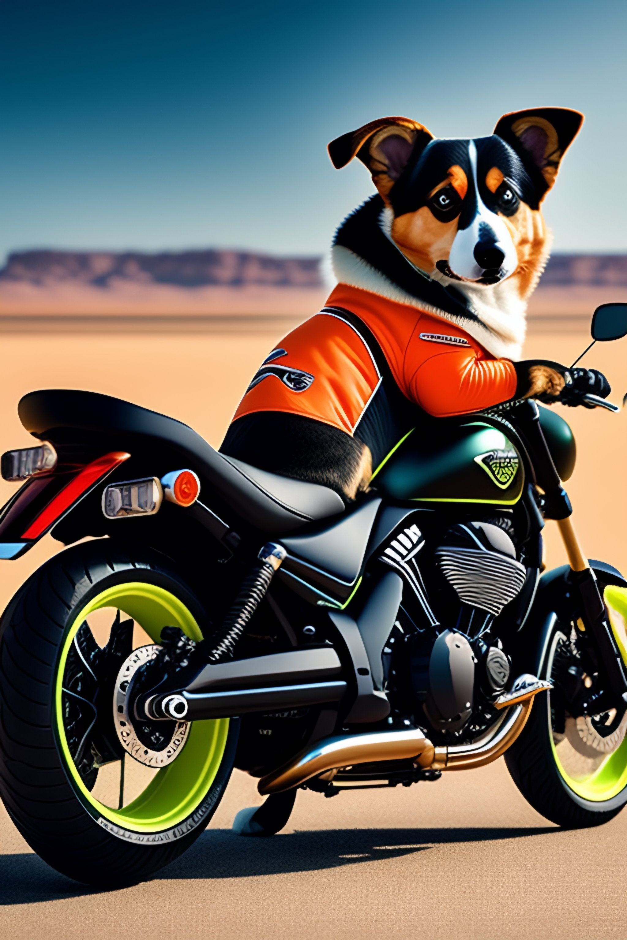 Lexica - Dog corgi en una Kawasaki Vulcan S