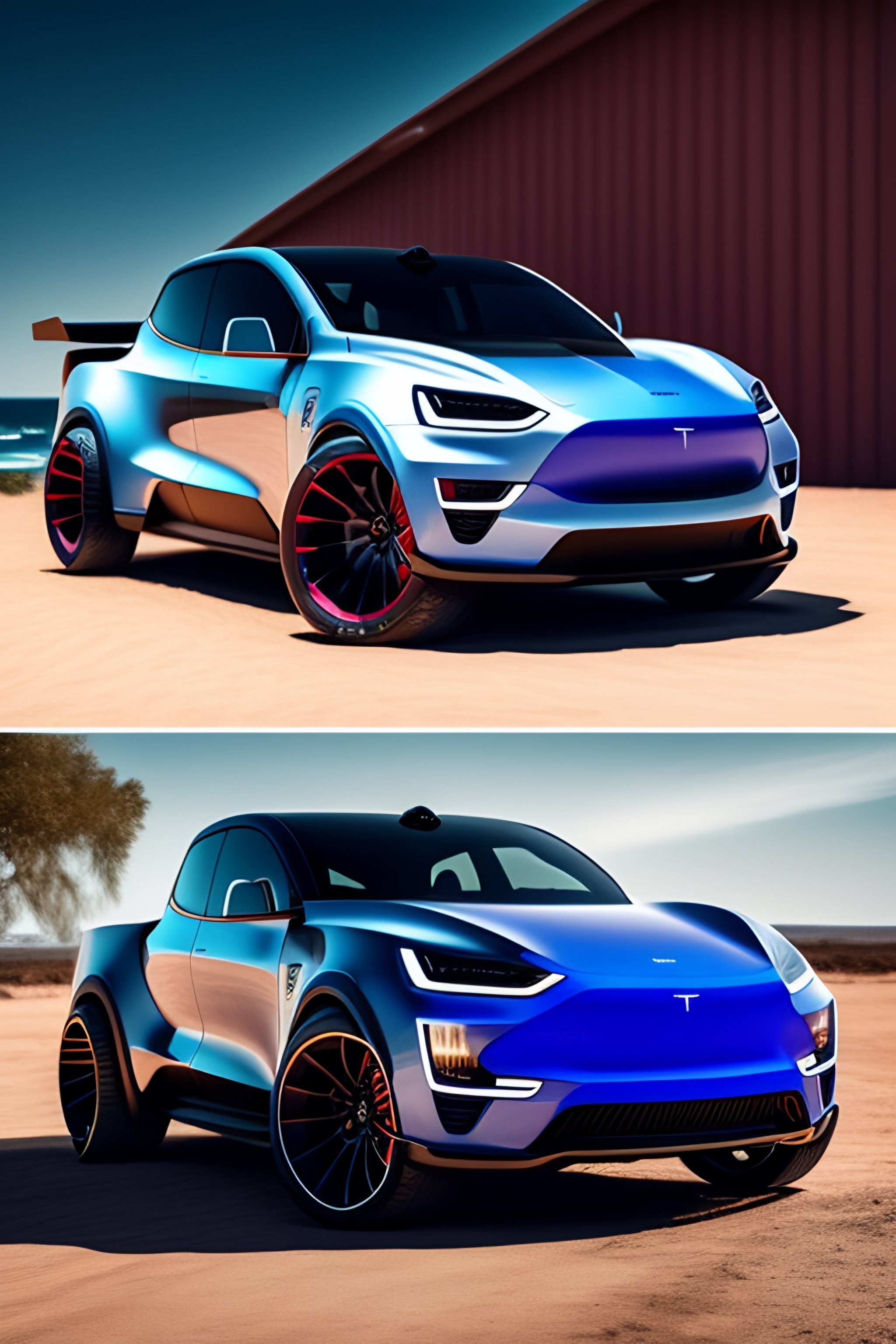 Lexica - Mash up a Tesla Model y combined with a large ford f150 dually