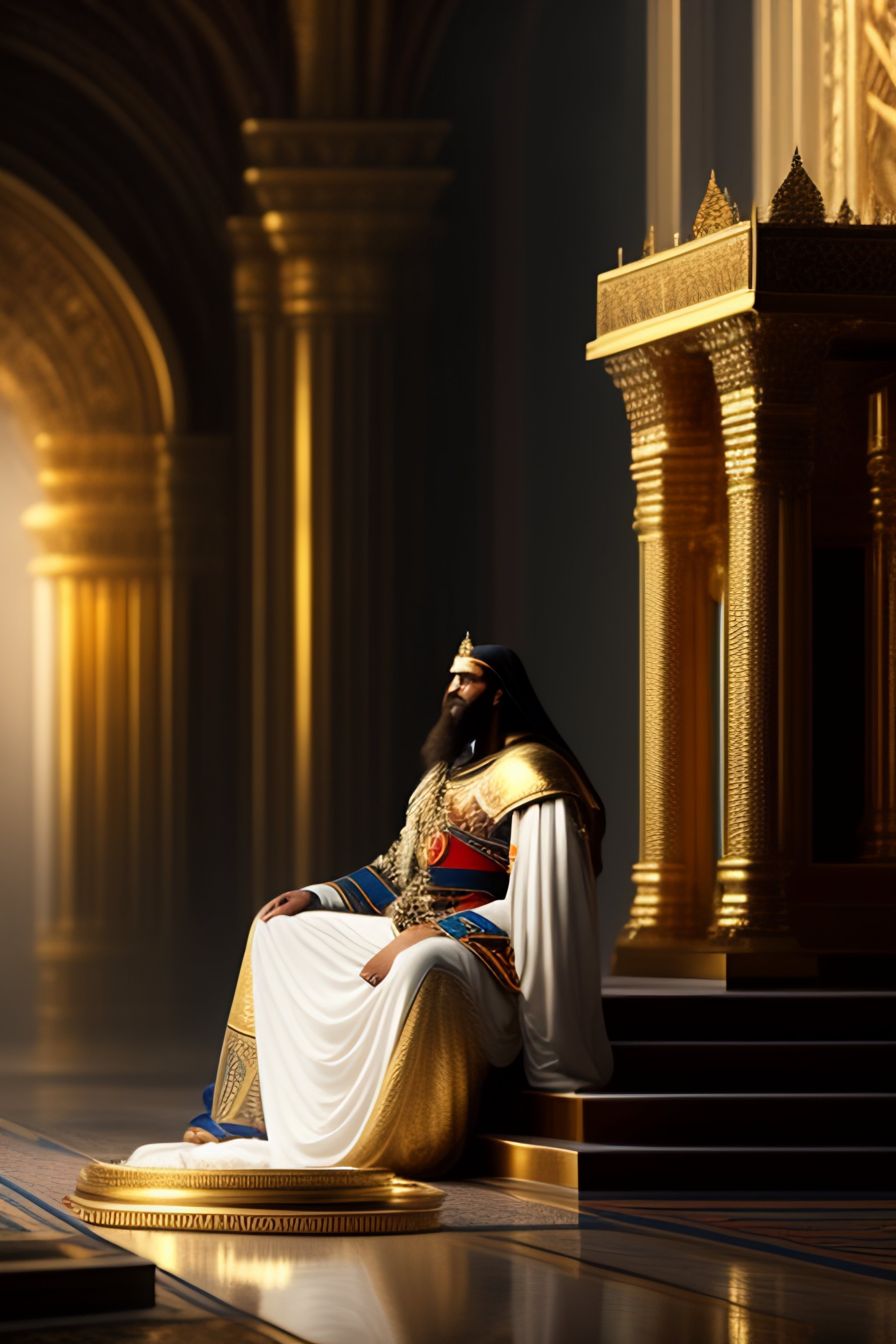 Lexica - A man wearing tattered white sheets is kneeling to the floor ...