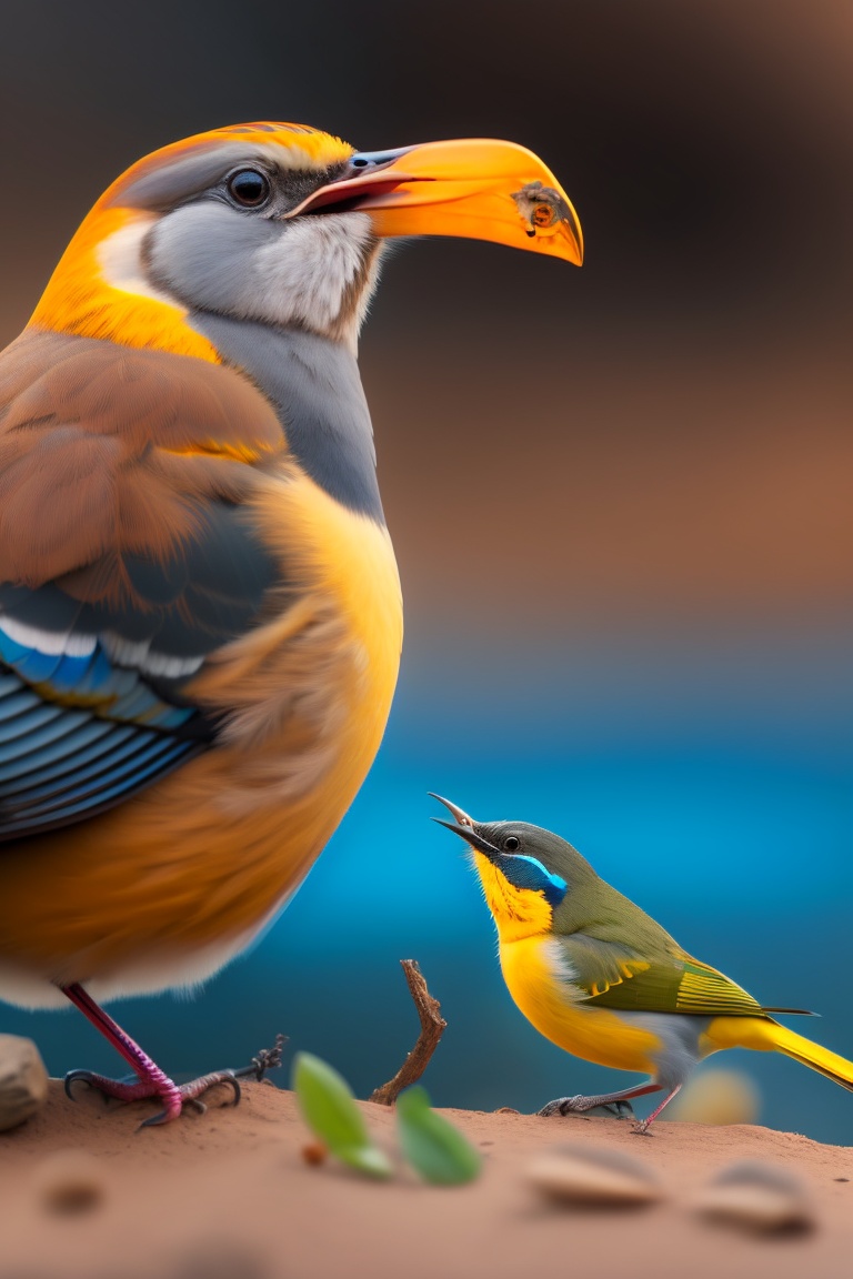 Lexica - Birds with seeds on their beaks, eating in a dry pat