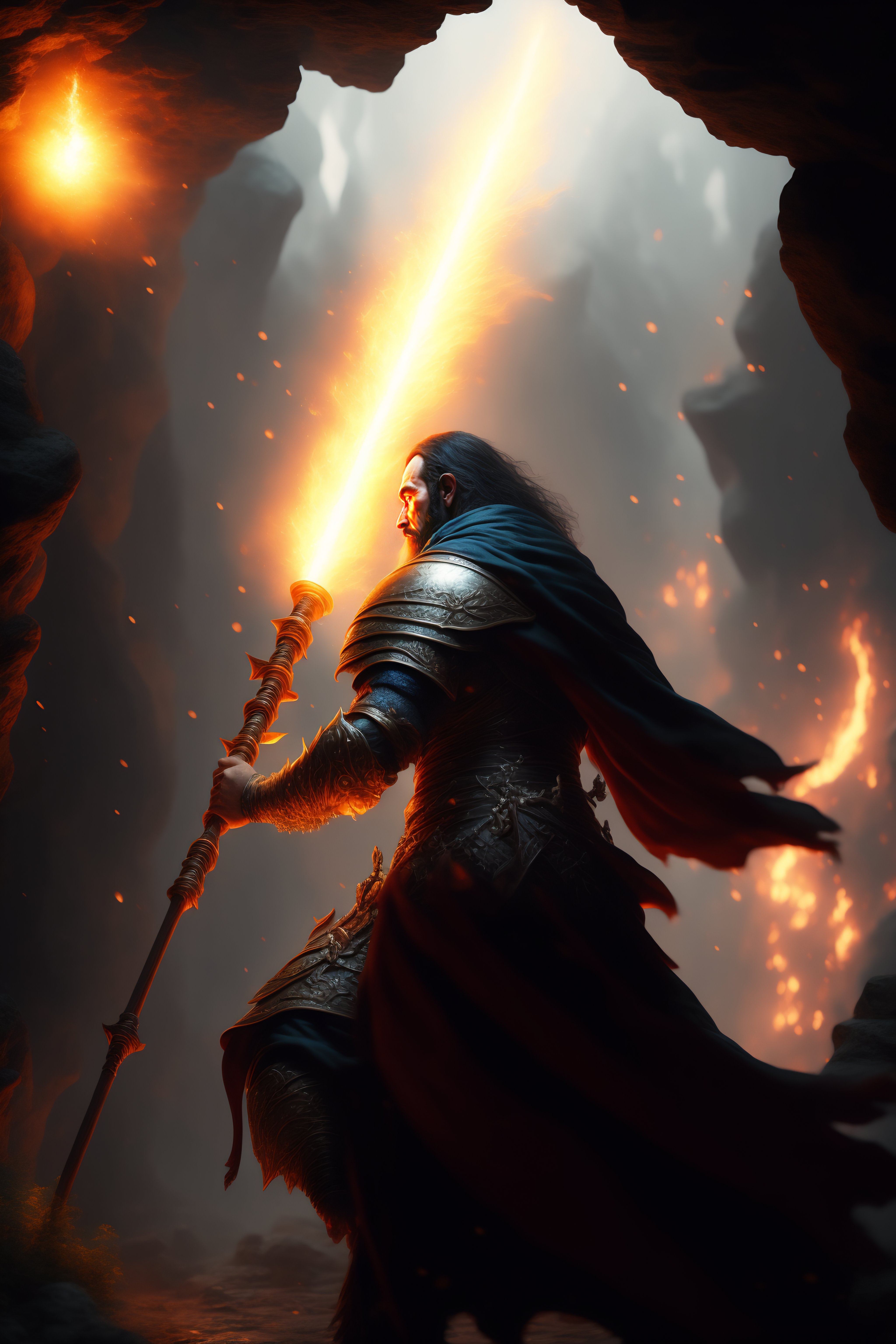 Lexica - Wizard with a staff fightning versus orcs inside a cave, hd ...