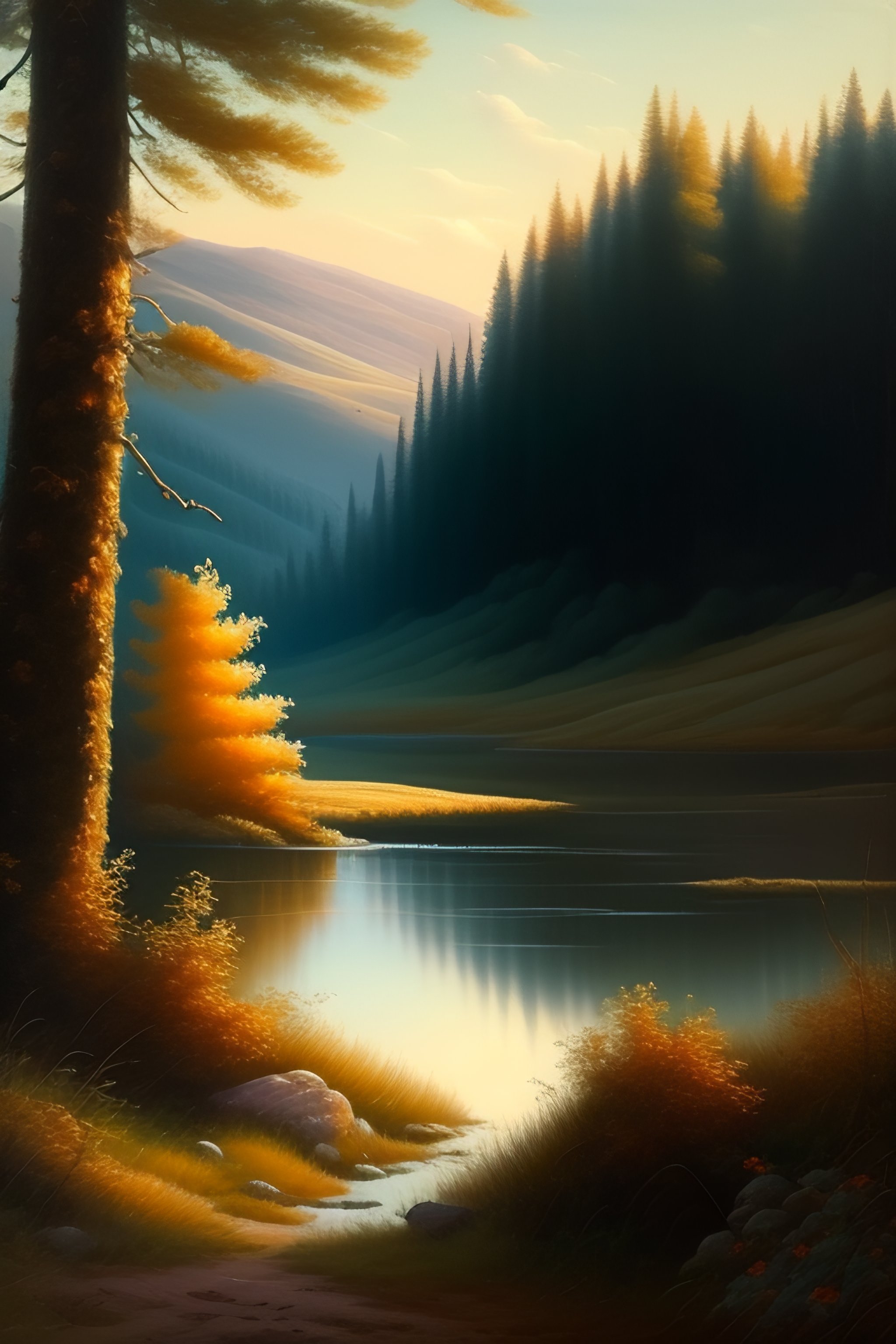 Lexica - Antique Rustic Muted Landscape Painting