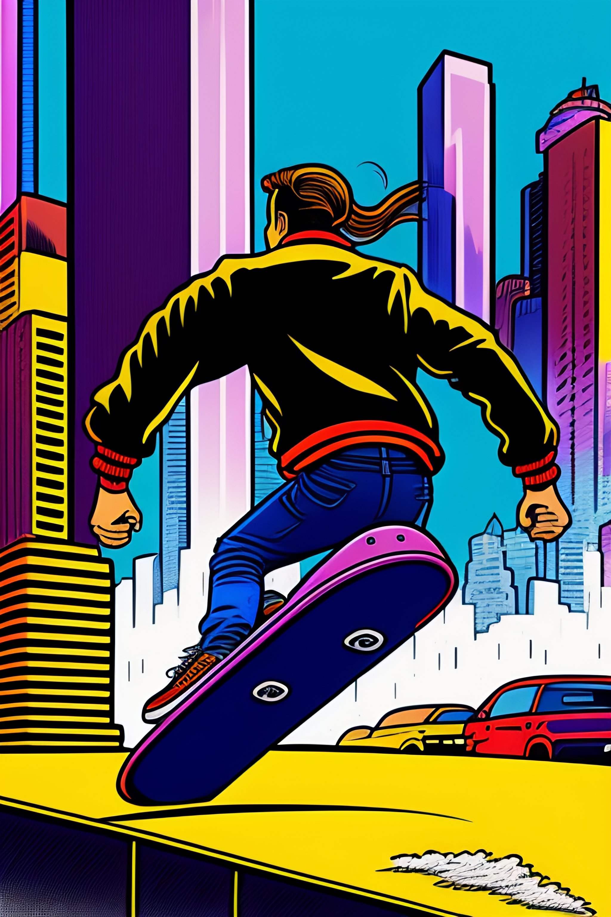 Lexica - 90s comic Graphic art of a person riding a skateboard with ...